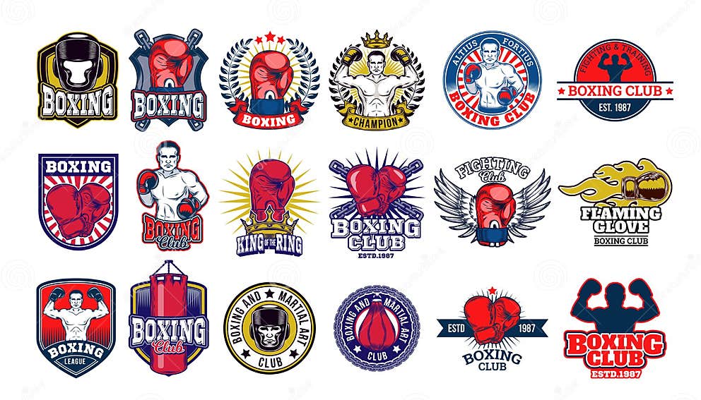 Big Set Boxing Badges, Stickers Isolated on White. Stock Vector ...