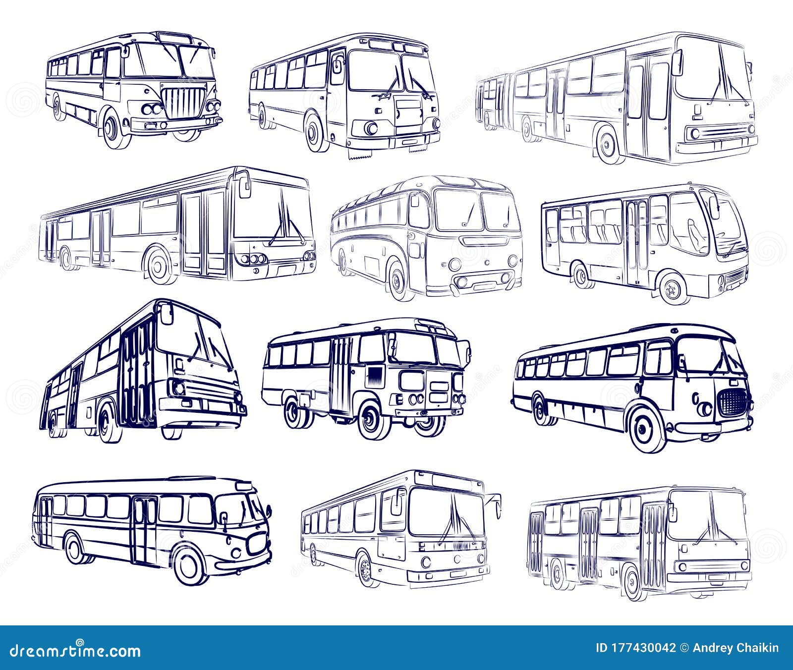 Set of bus sketch. stock vector. Illustration of coloring - 177430042