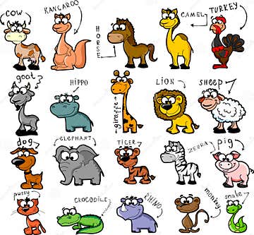 Big Set of Cartoon Animals, Vector Stock Vector - Illustration of ...
