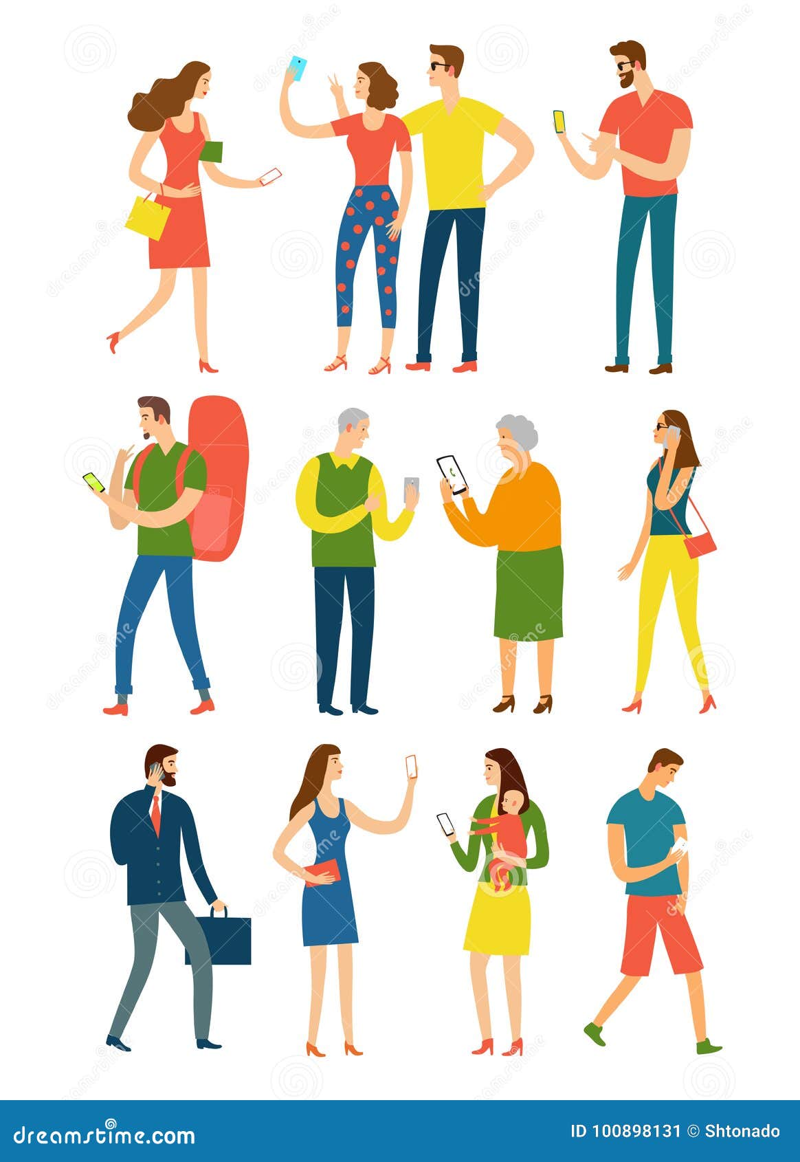 Big Set of Cartoon People Using Their Gadgets Stock Vector ...