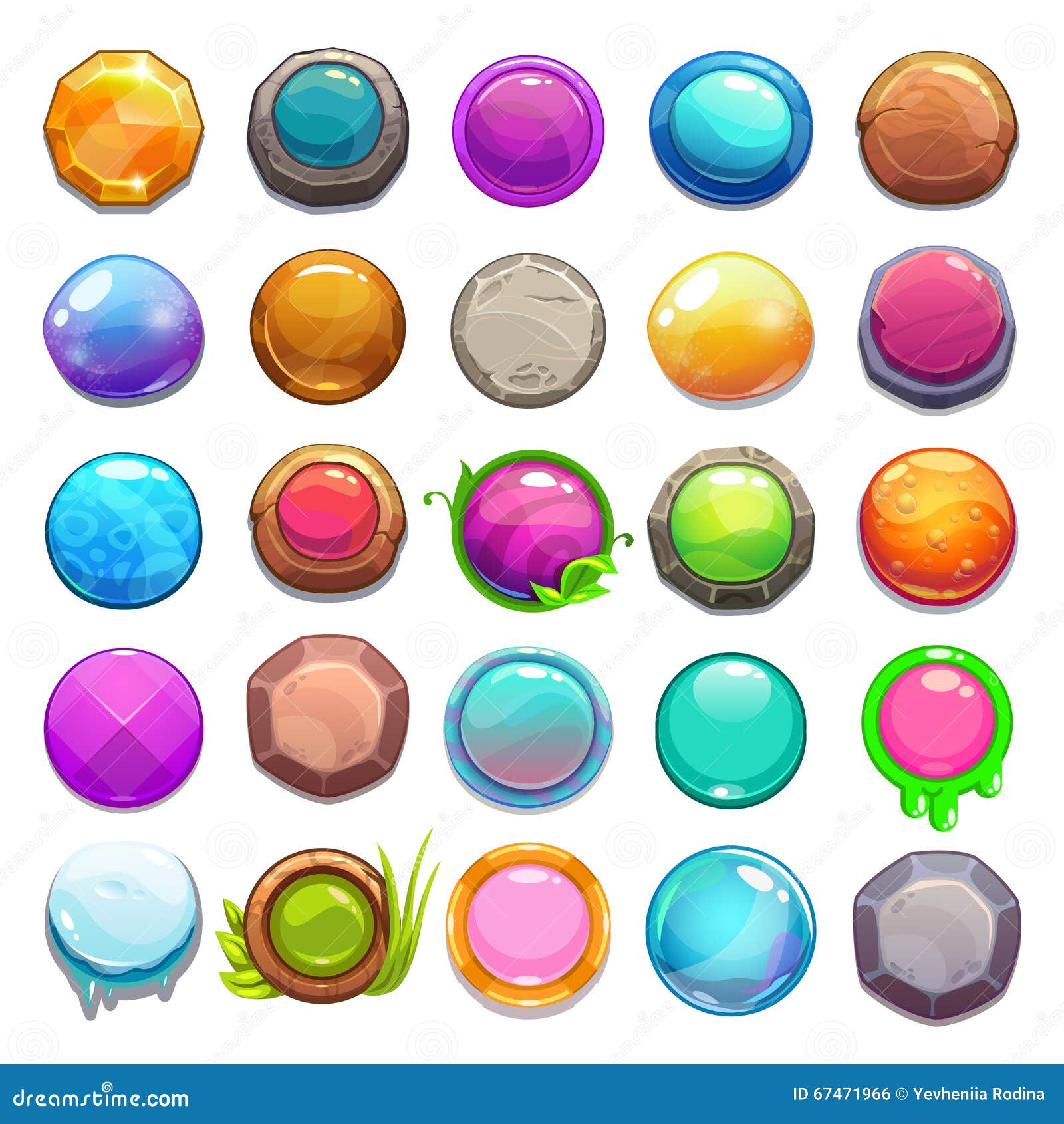 Big Set of Cartoon Round Buttons Stock Vector - Illustration of fantasy ...