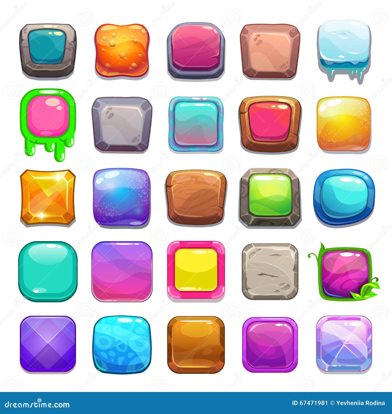 Big Set of Cartoon Square Buttons Stock Vector - Illustration of nature ...