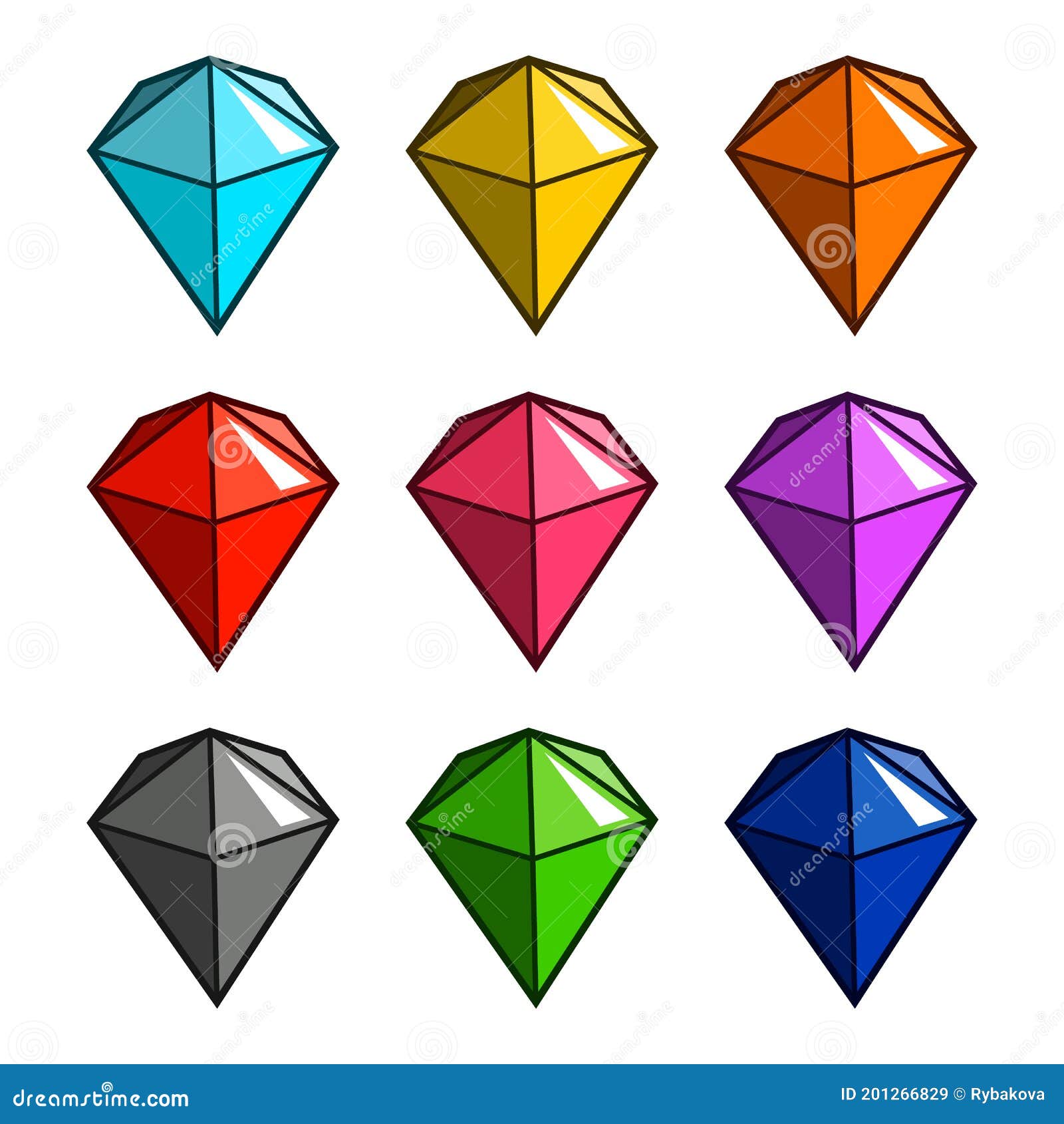 Big Set with Cartoon Vector Gems in Different Colors Stock Vector ...