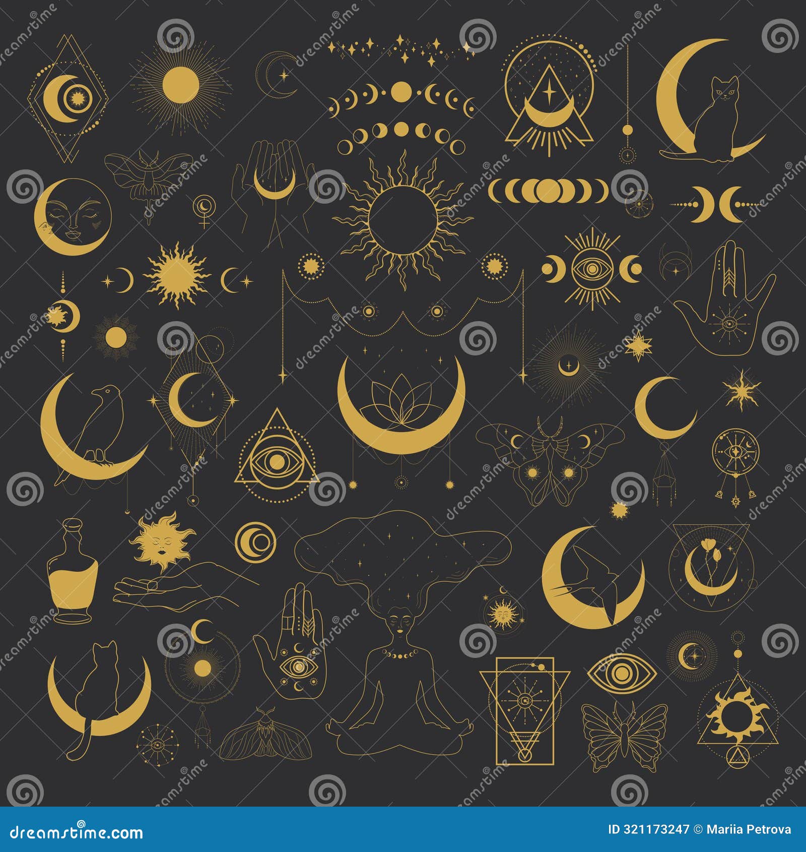 Big Set of Celestial Magical and Astrological Symbols. Mystical Emblems ...