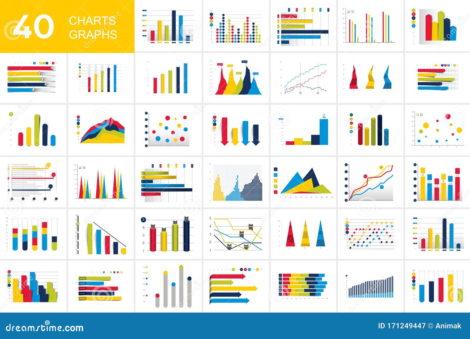 Big Set of Charst, Graphs. Blue Color Stock Vector - Illustration of ...