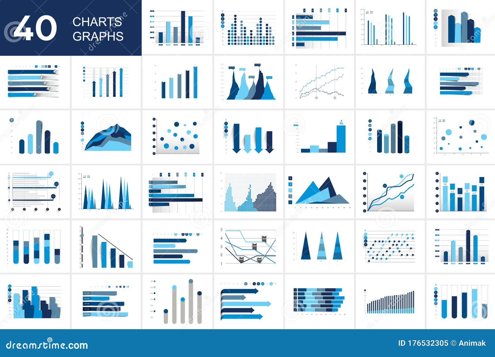 Big Set of Charst, Graphs. Blue Color Stock Vector - Illustration of ...