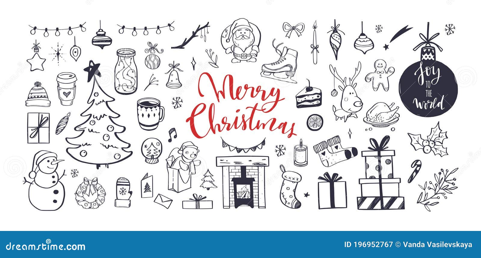 Christmas Doodle Set Isolated With Clipping Path On White Background In ...