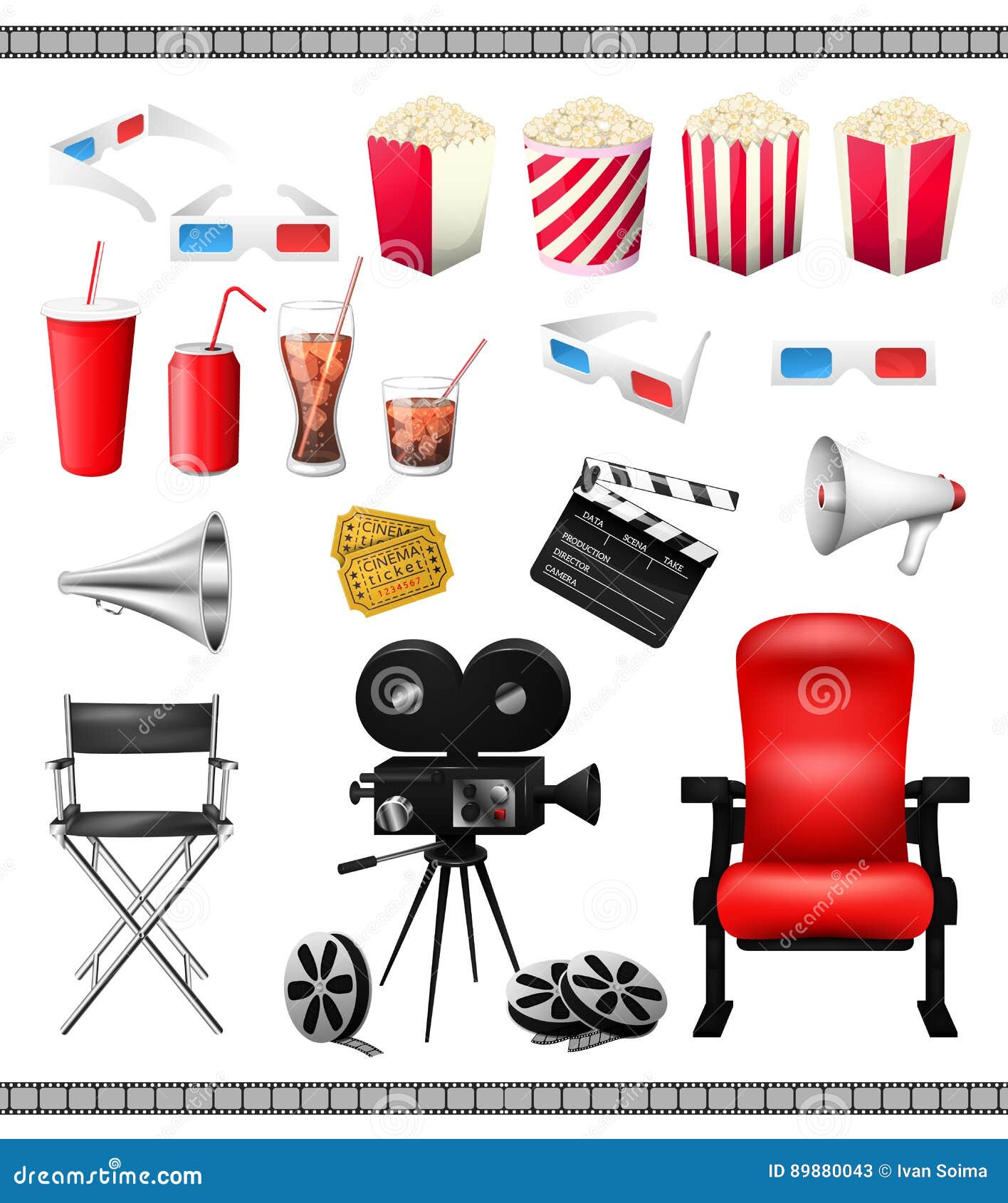 Big Set of Collection Elements of Cinema Isolated on a White Background ...