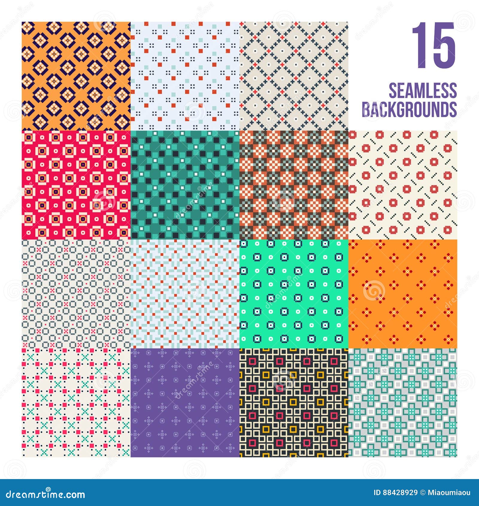 Big Set of 16 Colorful Pixelated Patterns Stock Vector - Illustration ...