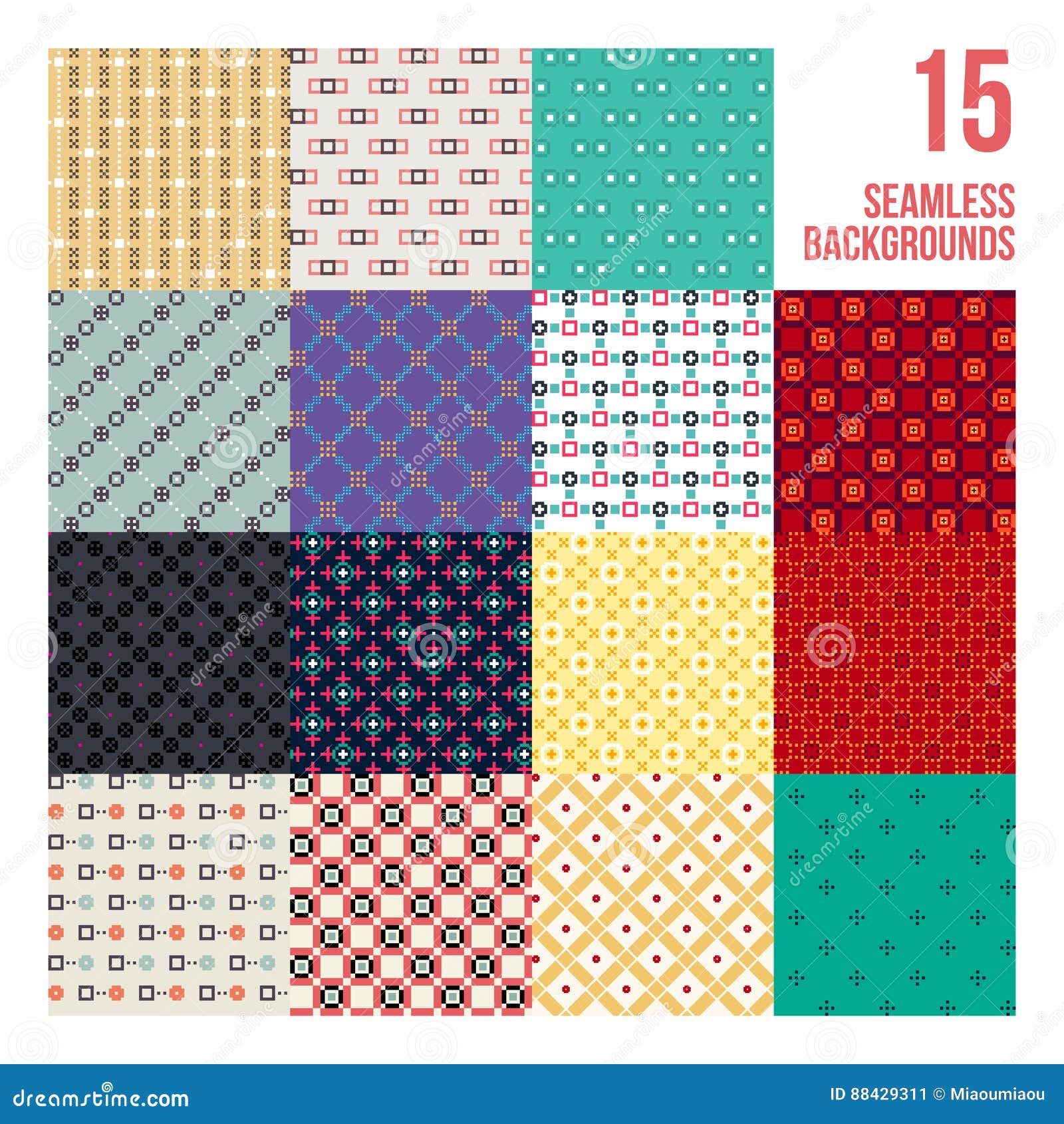 Big Set of 16 Colorful Pixelated Patterns Stock Vector - Illustration ...