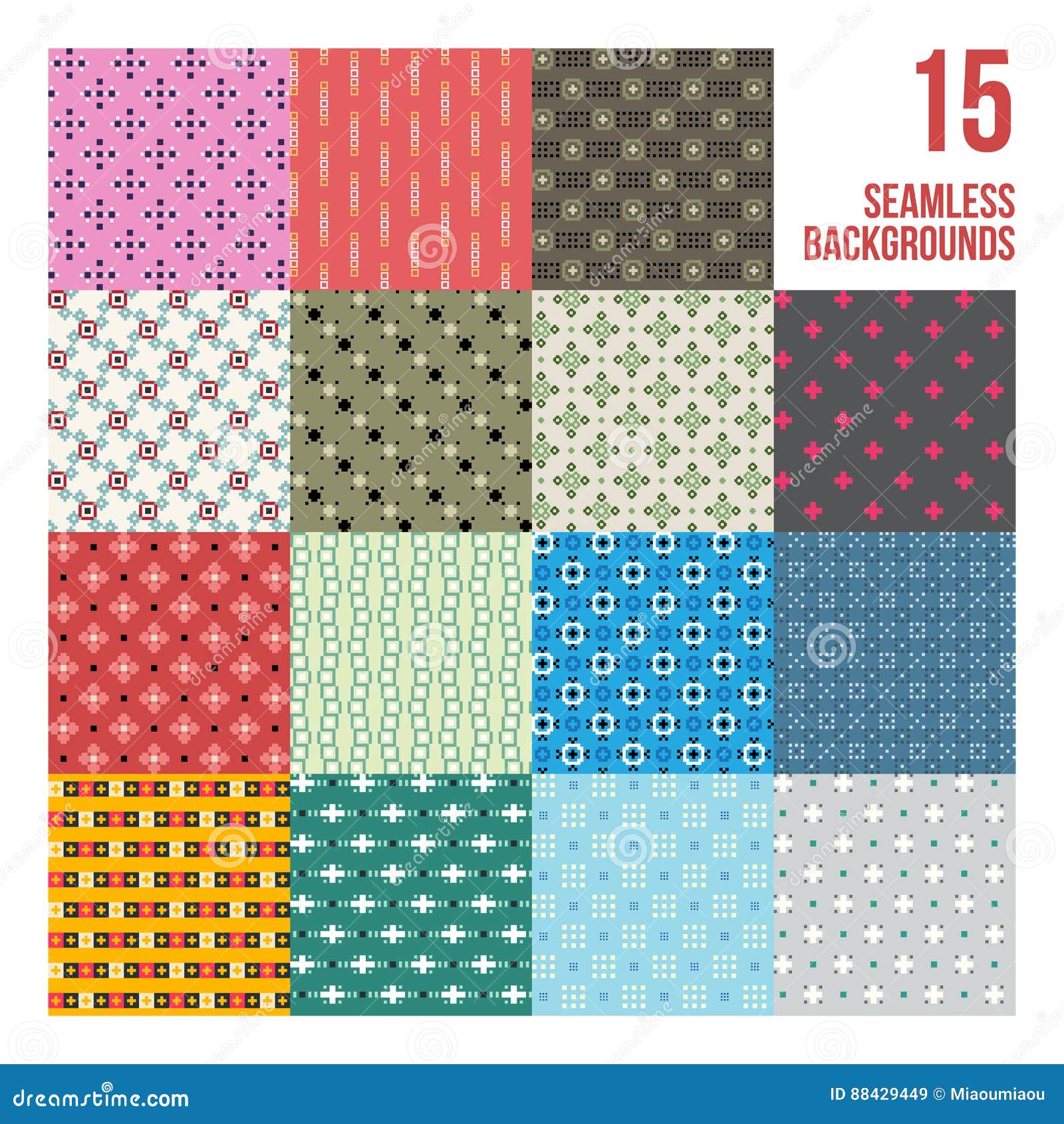 Big Set of 16 Colorful Pixelated Patterns Stock Vector - Illustration ...
