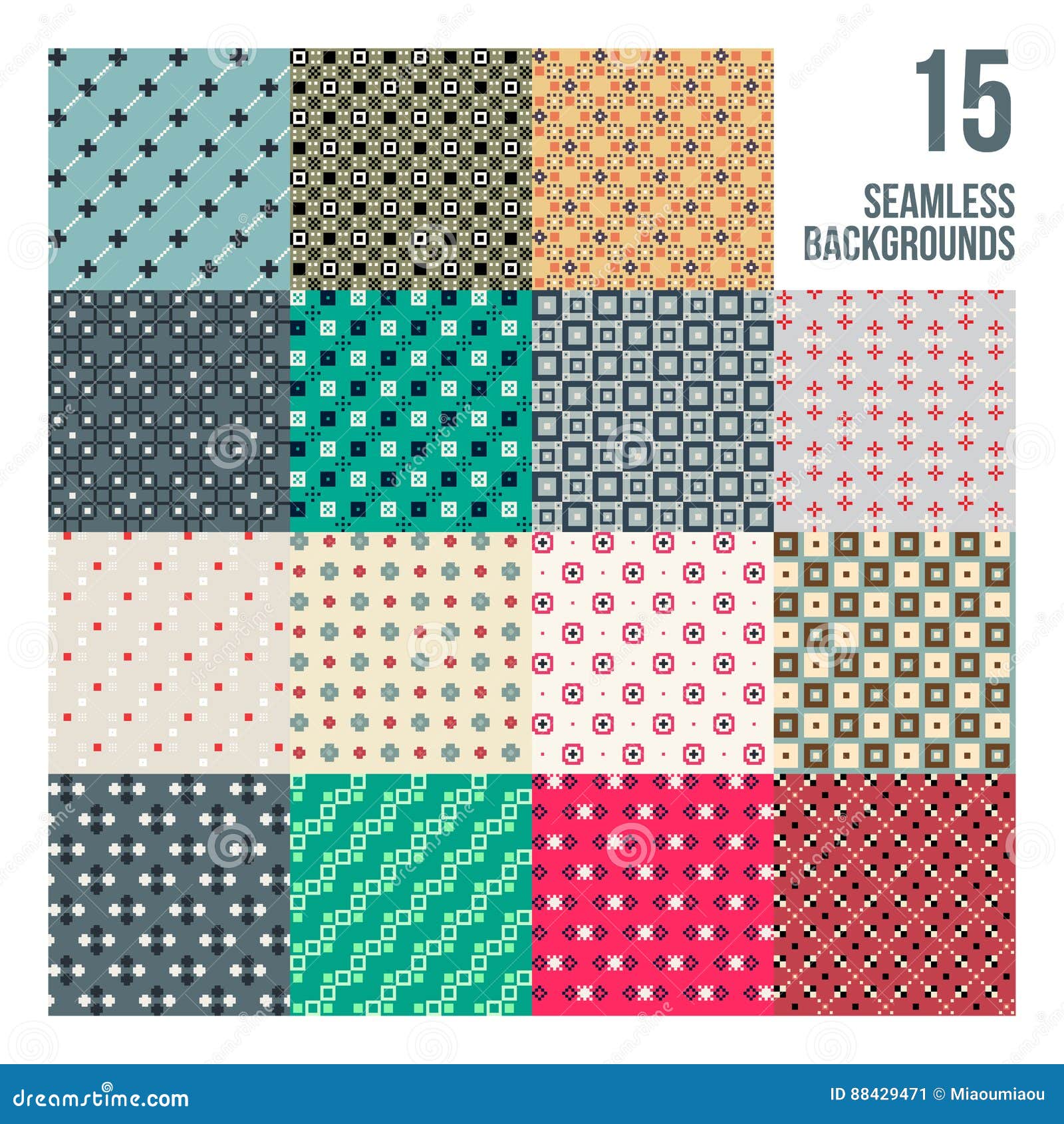 Big Set of 16 Colorful Pixelated Patterns Stock Vector - Illustration ...