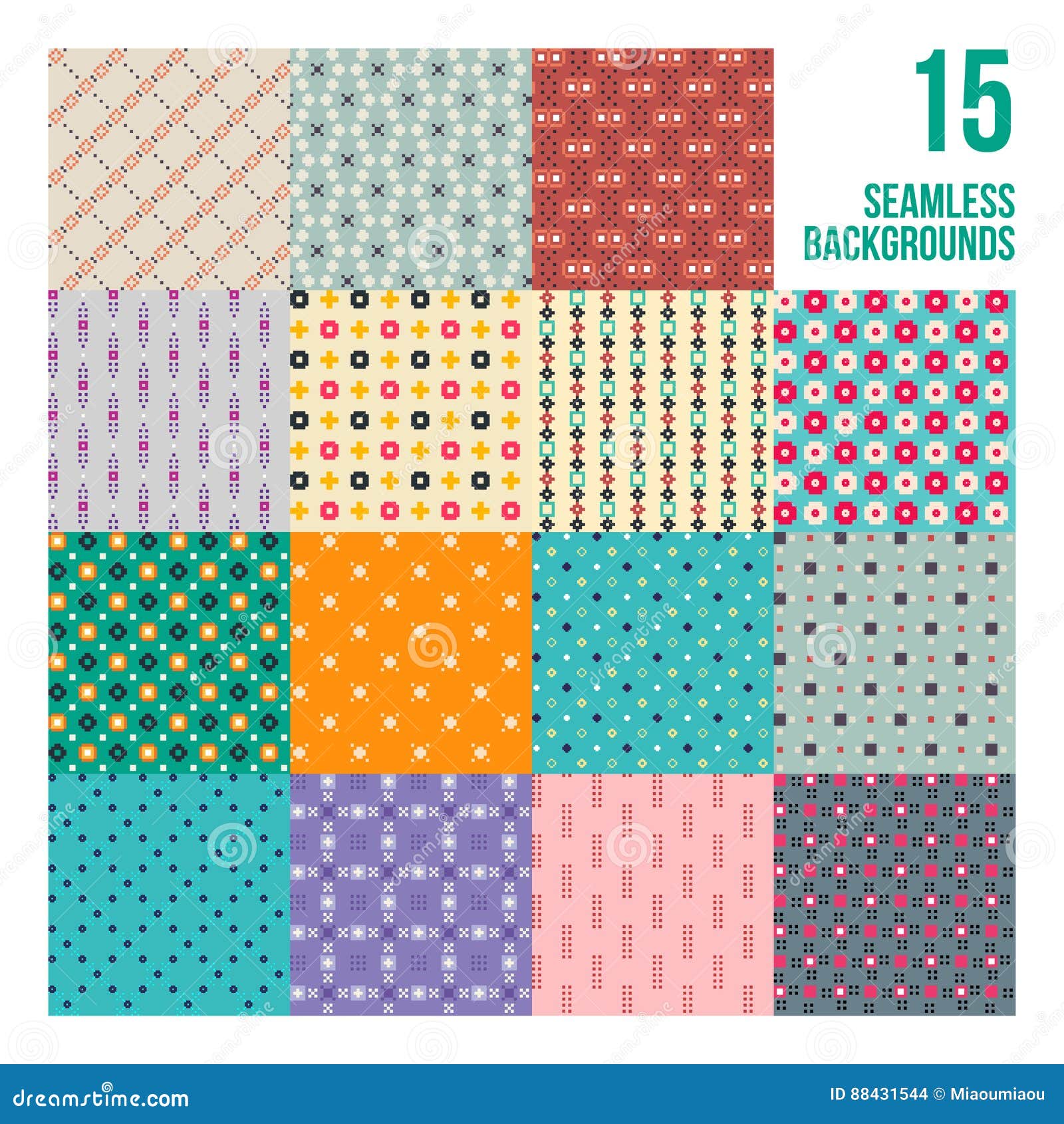 Big Set of 16 Colorful Pixelated Patterns Stock Vector - Illustration ...