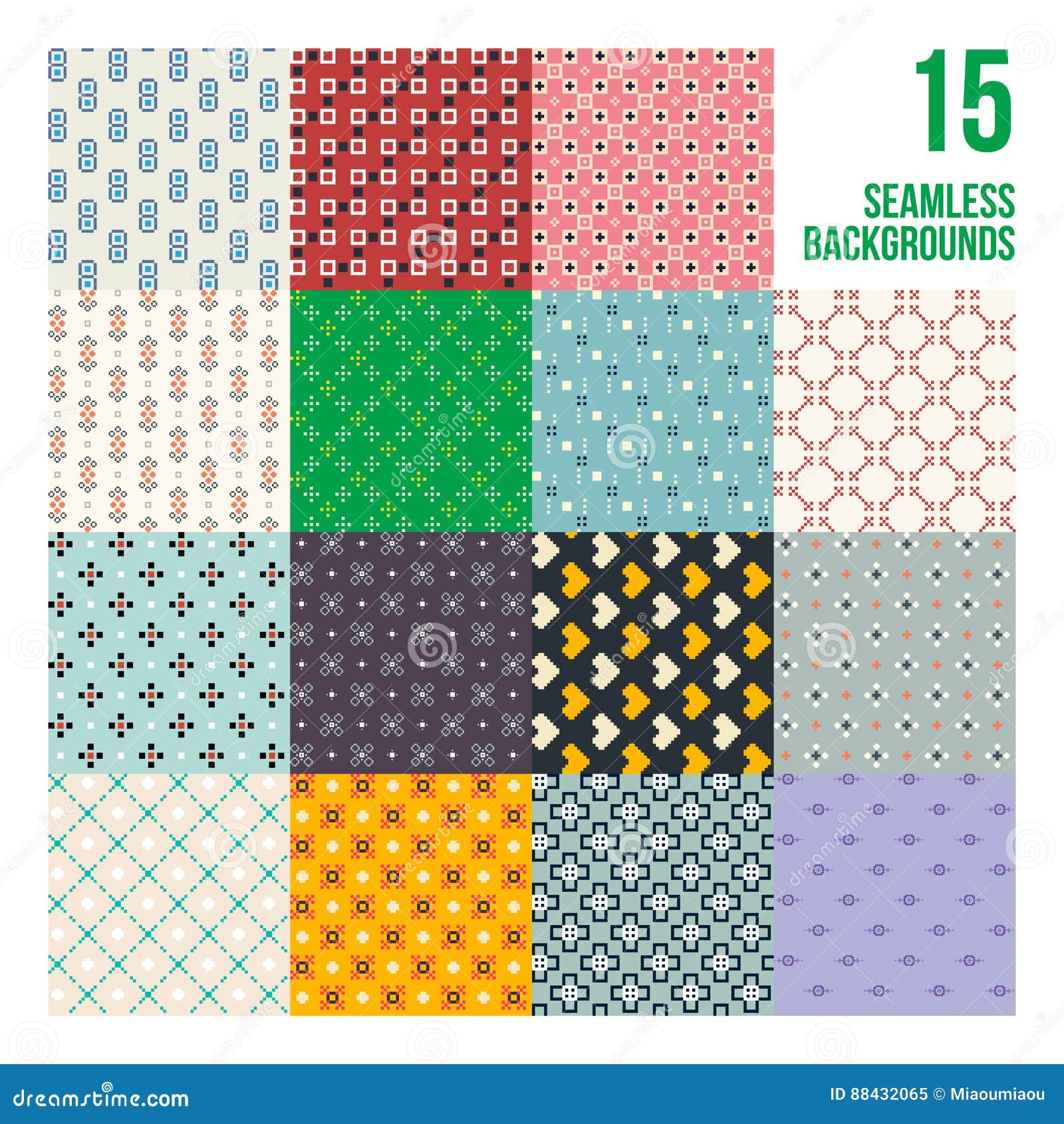 Big Set of 16 Colorful Pixelated Patterns Stock Vector - Illustration ...