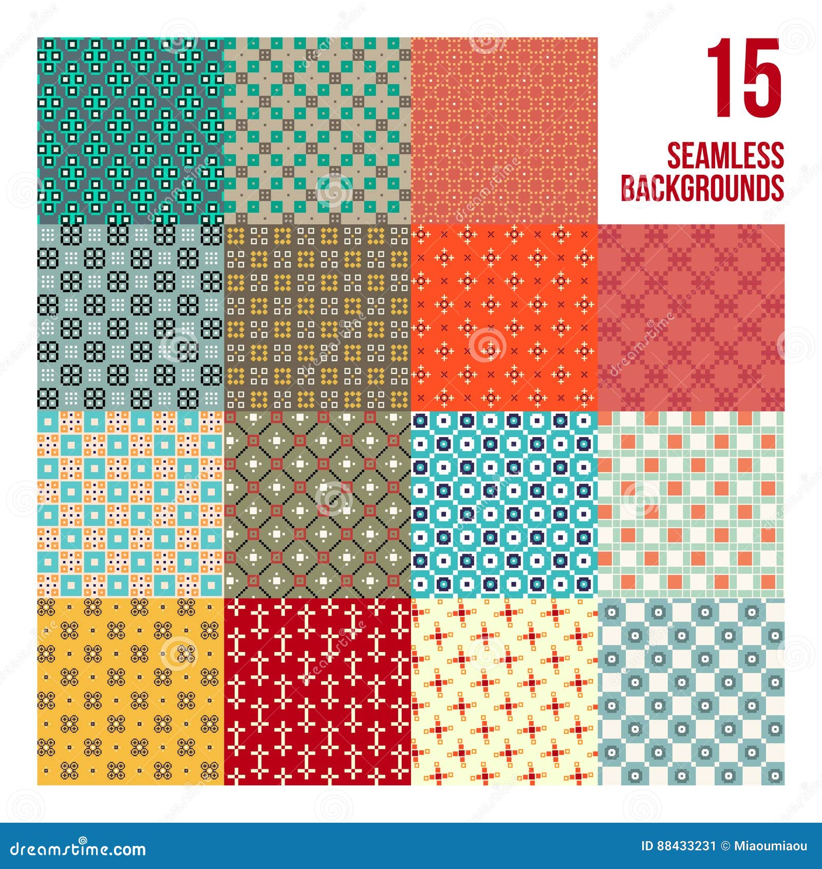 Big Set of 16 Colorful Pixelated Patterns Stock Vector - Illustration ...