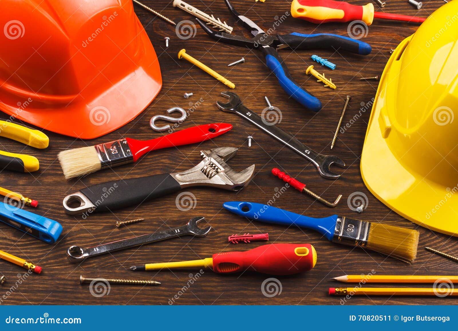 Big Set of Construction Tools Stock Image - Image of wooden, wrench ...
