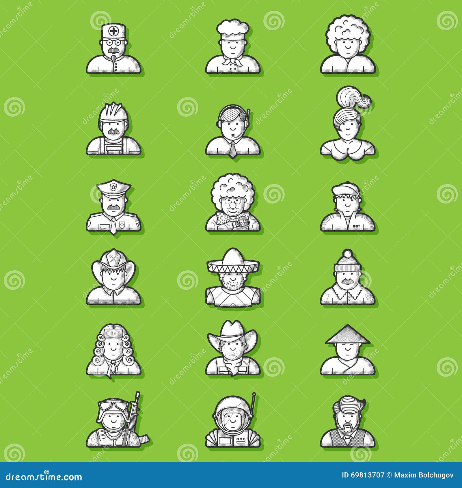 Large Set of Contour Avatars of Different Characters Stock Vector ...