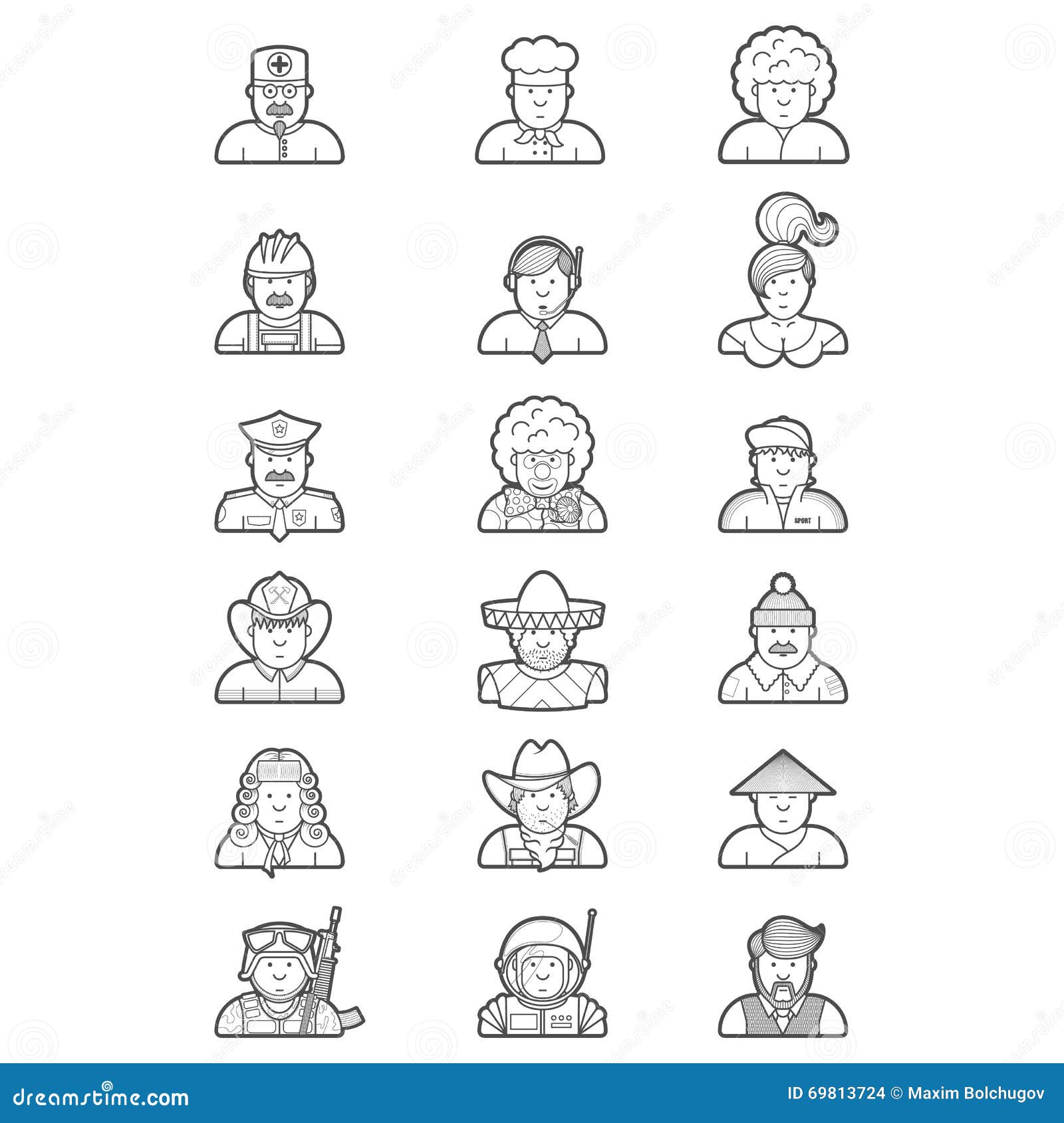 Large Set of Contour Avatars of Different Characters Stock Vector ...