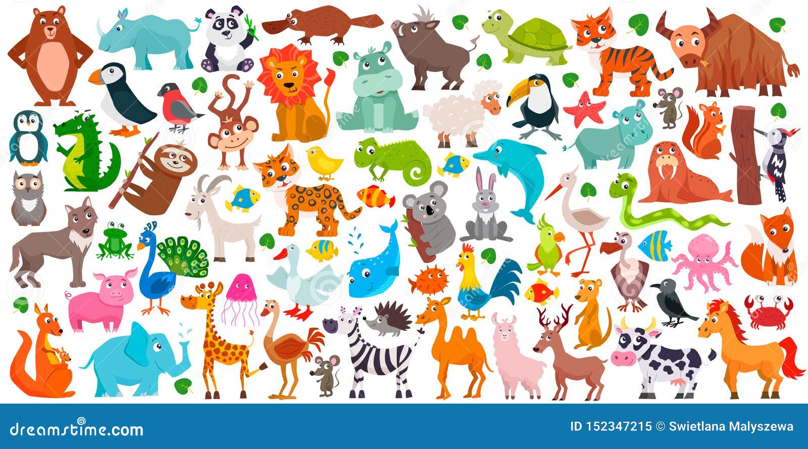 Big Set of Cute Cartoon Animals Stock Illustration - Illustration of ...