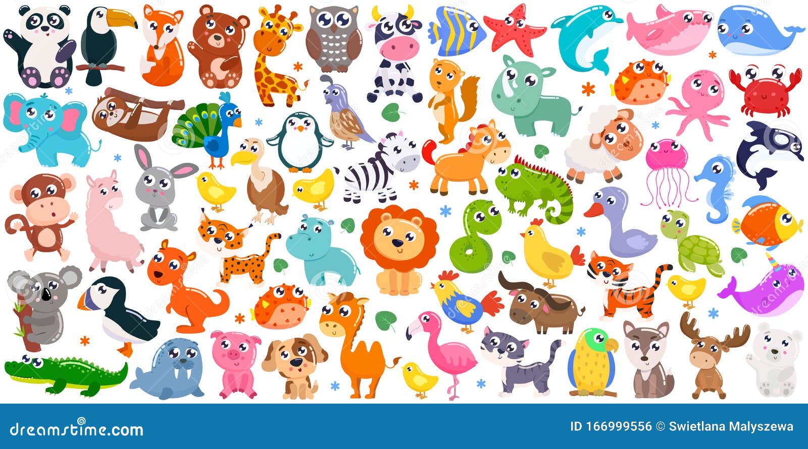 Big Set of Cute Cartoon Animals. Vector Illustration Stock Photo ...