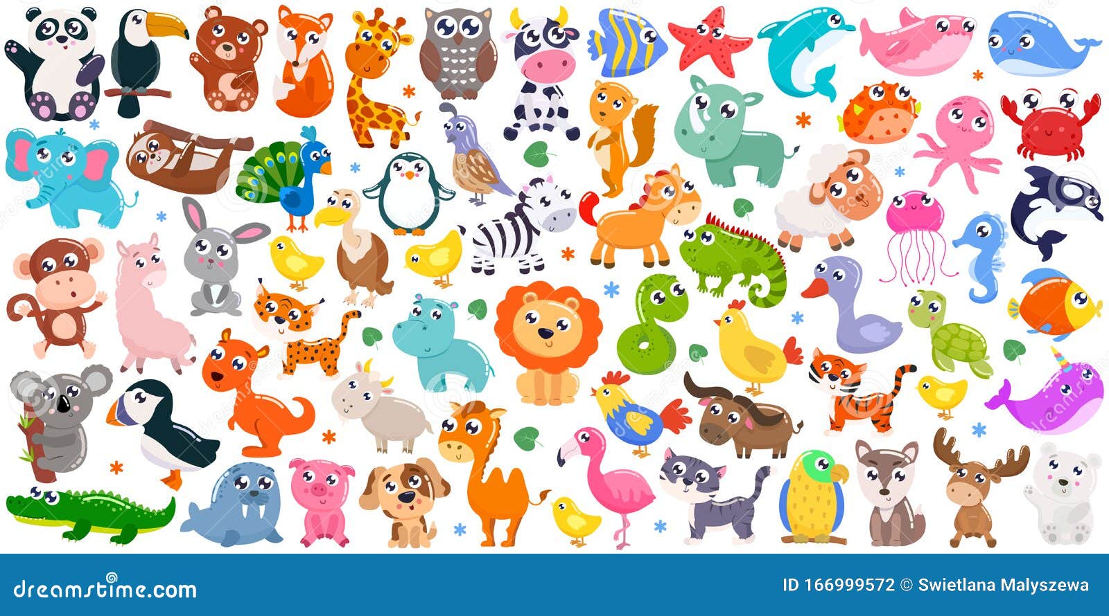 Big Set of Cute Cartoon Animals. Vector Illustration Stock Photo ...