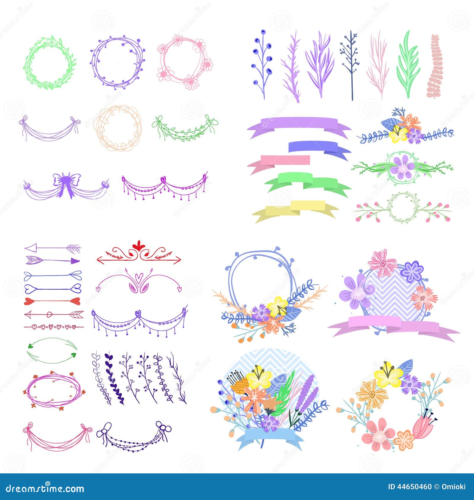 Big Set of Cute Floral Design Elements. Stock Vector - Illustration of ...