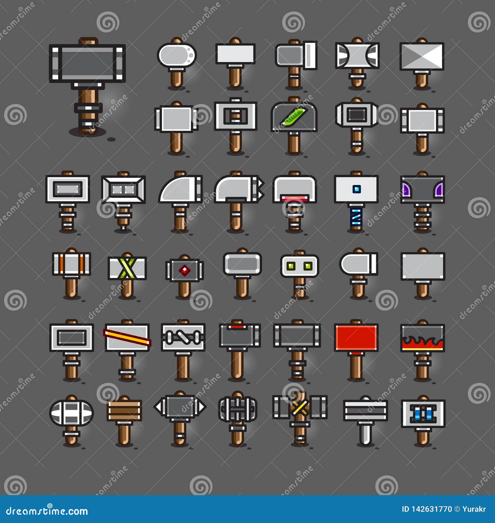 Hammers for Creating Video Games. Set 1 Stock Vector - Illustration of ...