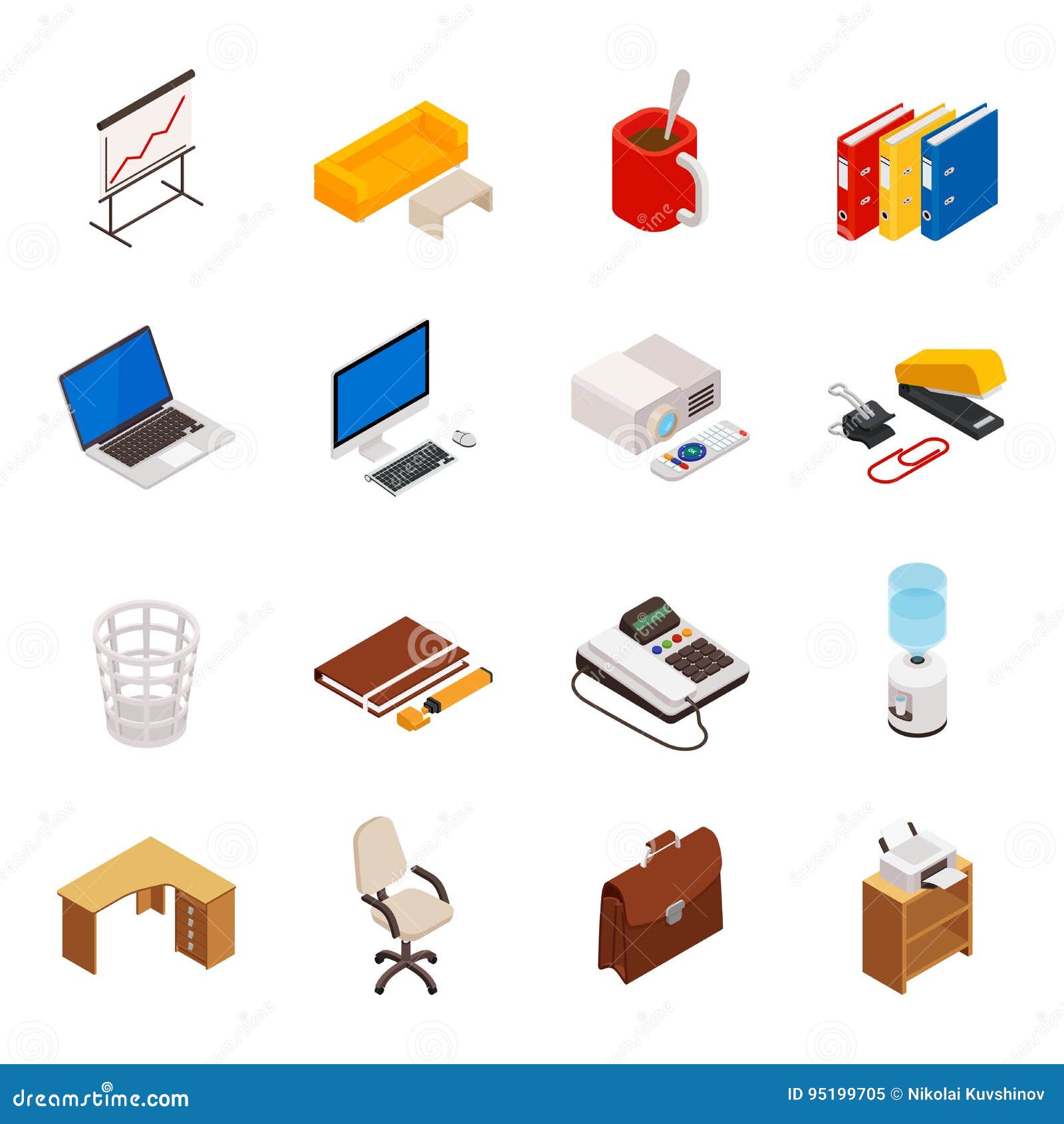 Big Set of 3D Isometric Volumetric of Icons on a Theme of Office ...