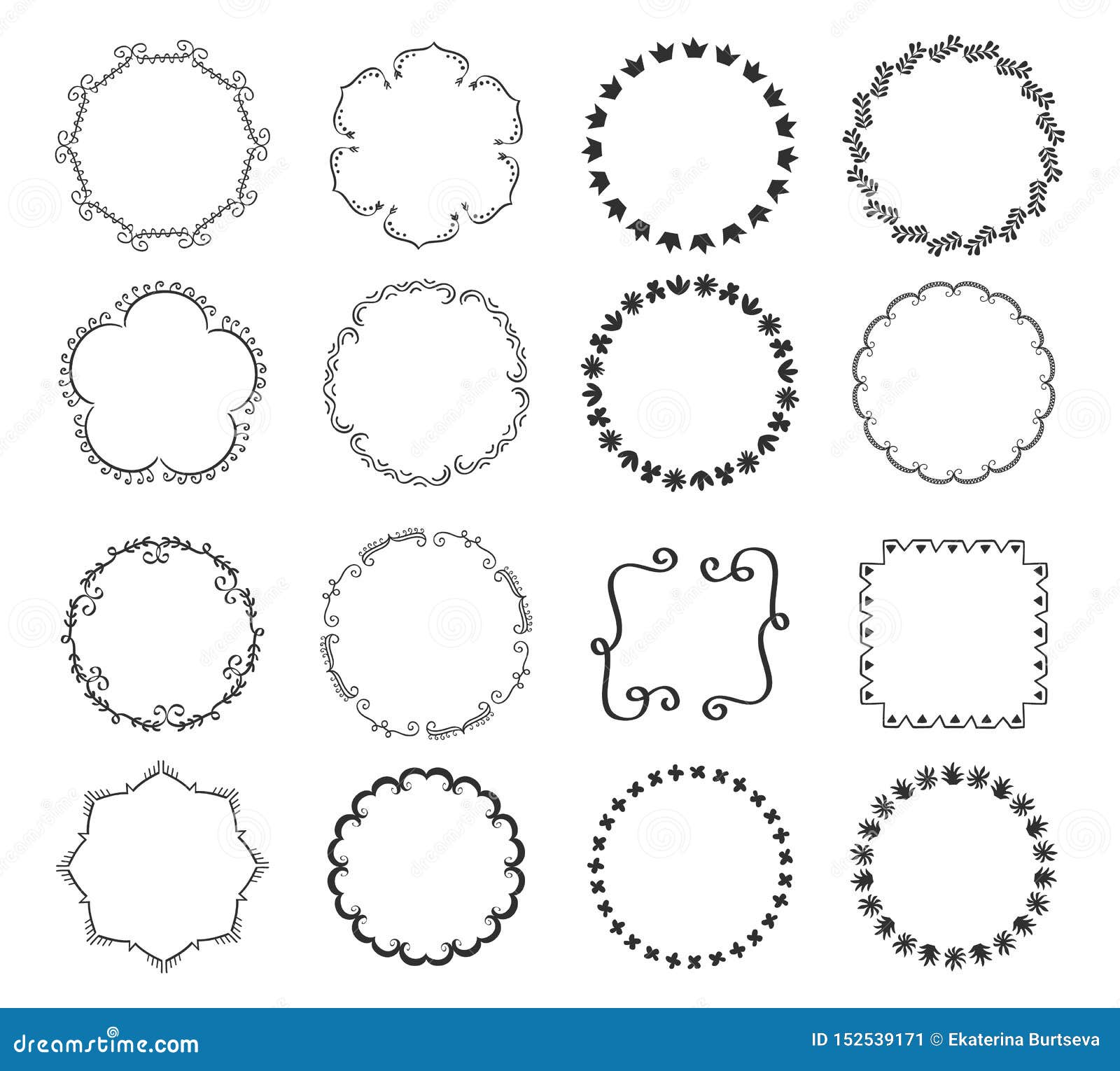 Big Set of Decorative Hand Drawn Round Frames Stock Vector ...