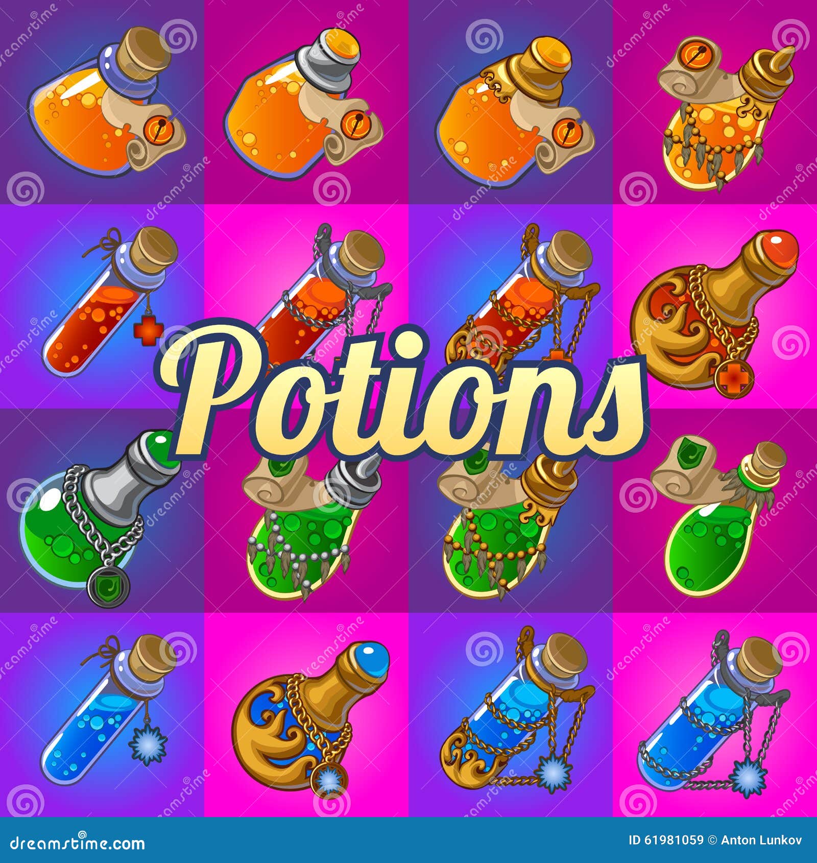 Big Set of Different Magic Bottles with Potion Stock Vector ...