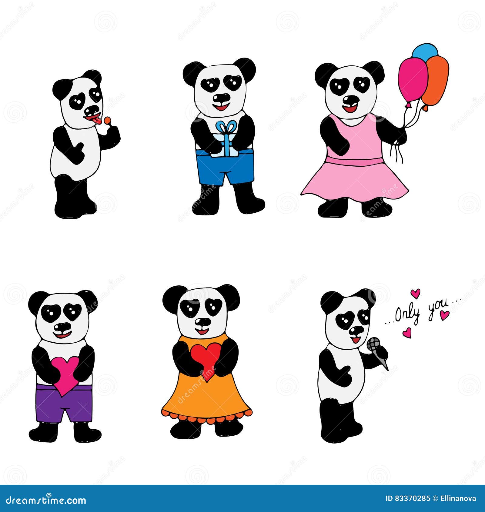 Big Set with Different Panda Editorial Image - Illustration of ...
