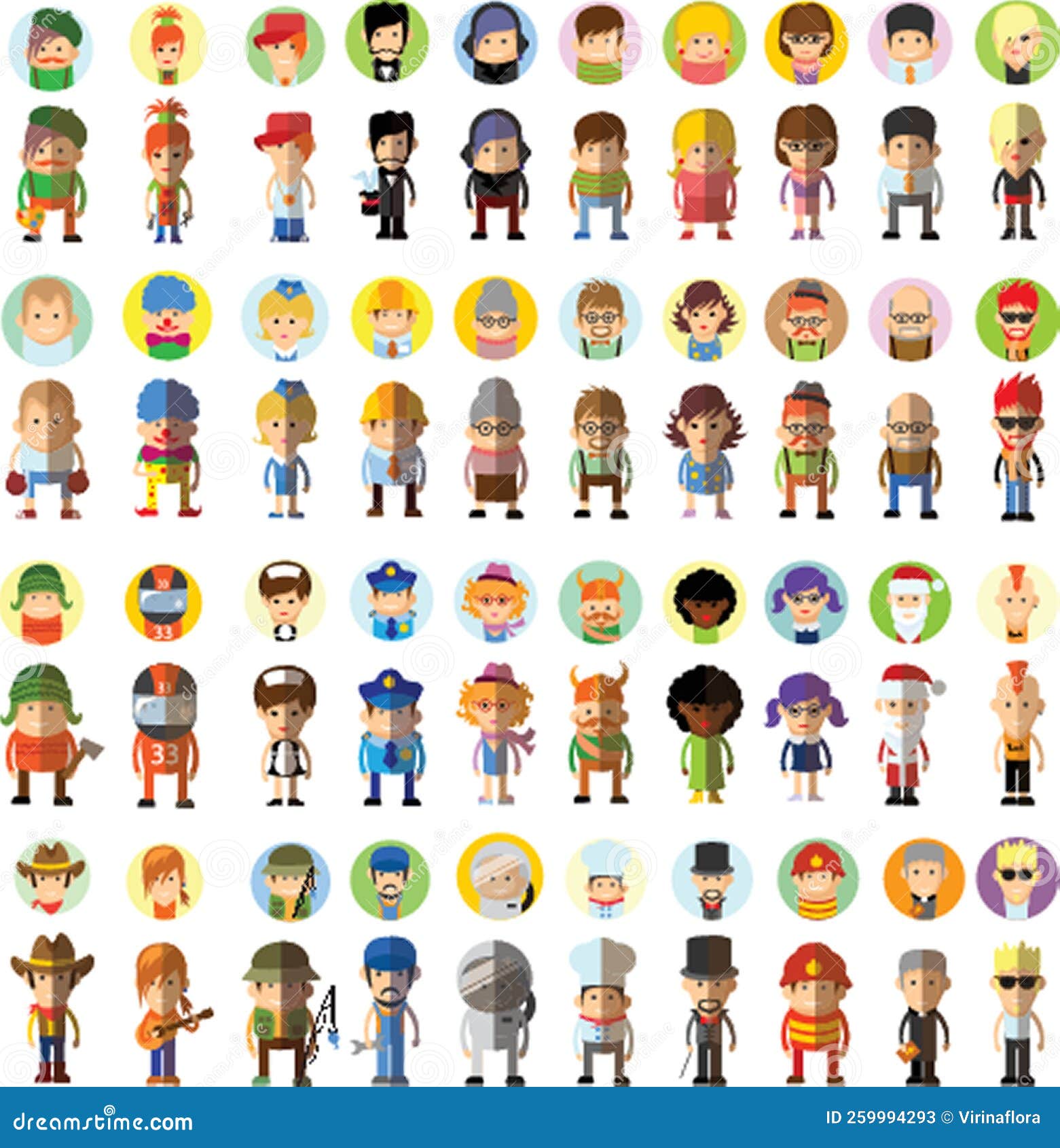 Big Set of Different Professions Flat Cartoon Characters. Group of ...