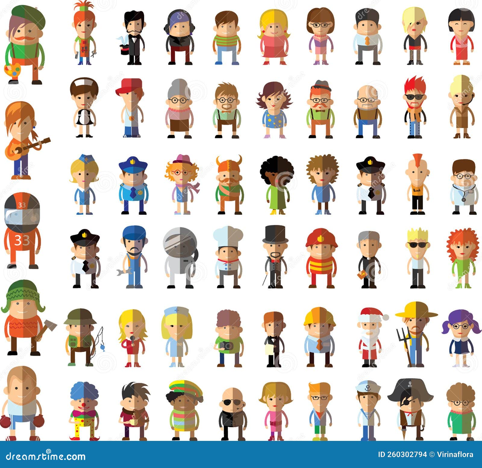 Big Set of Different Professions Flat Cartoon Characters. Group of ...