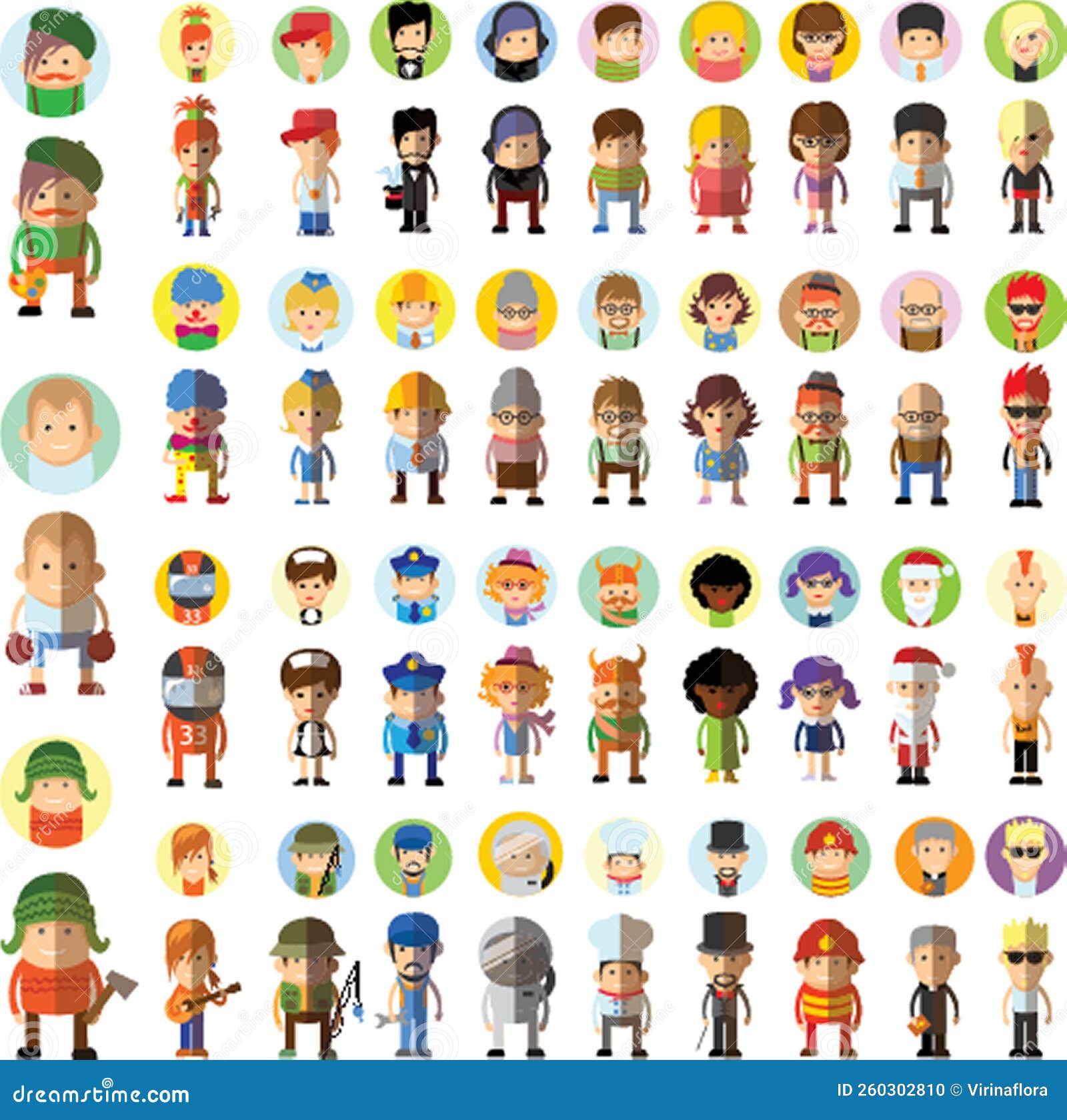 Big Set of Different Professions Flat Cartoon Characters. Group of ...