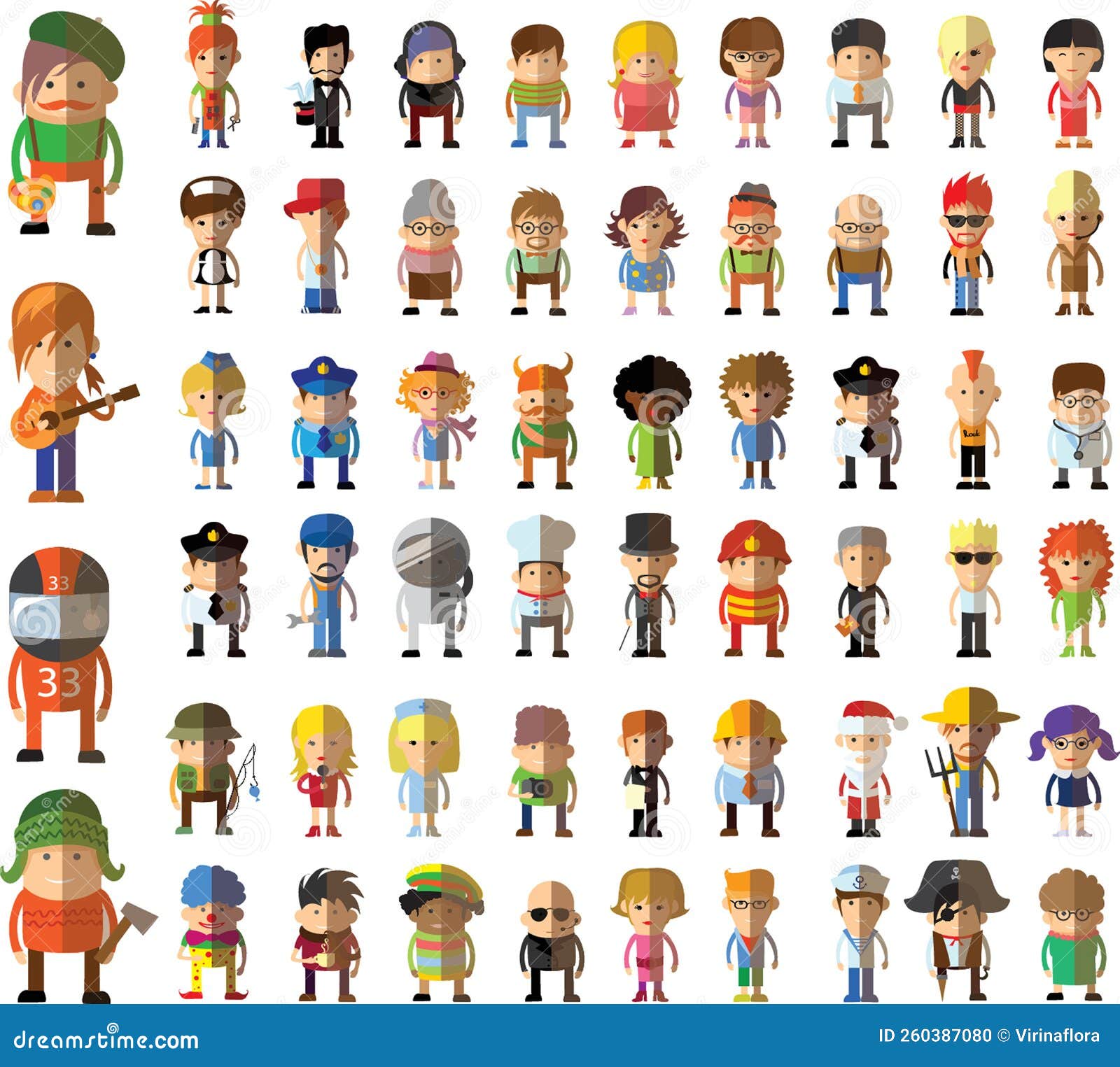 Big Set of Different Professions Flat Cartoon Characters. Group of ...
