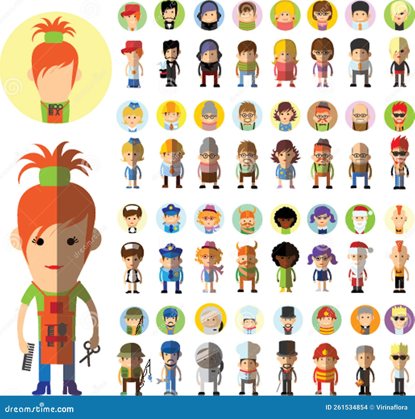 Big Set of Different Professions Flat Cartoon Characters. Group of ...