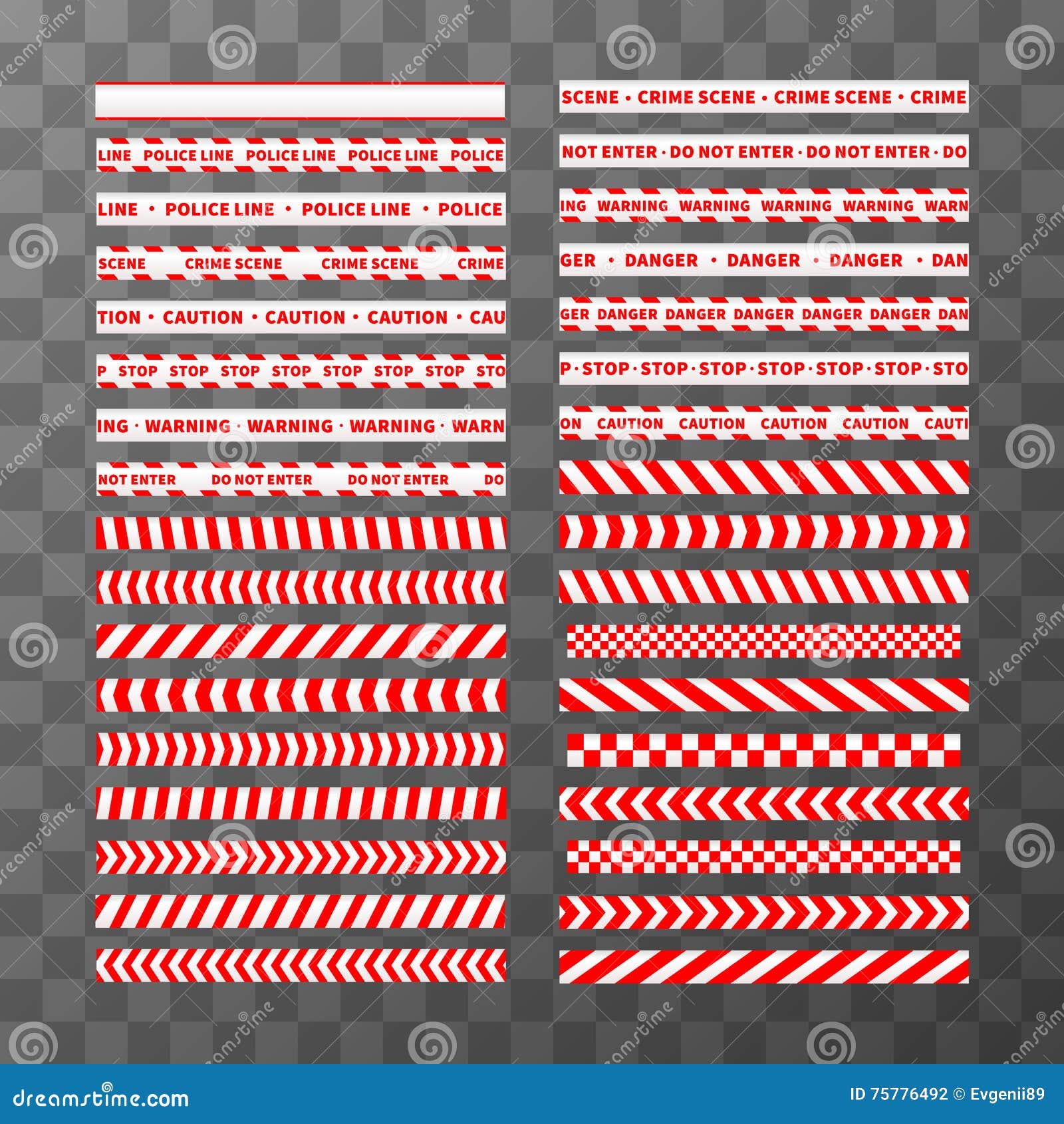 Big Set of Different Seamless Red and White Caution Tapes Stock Vector ...