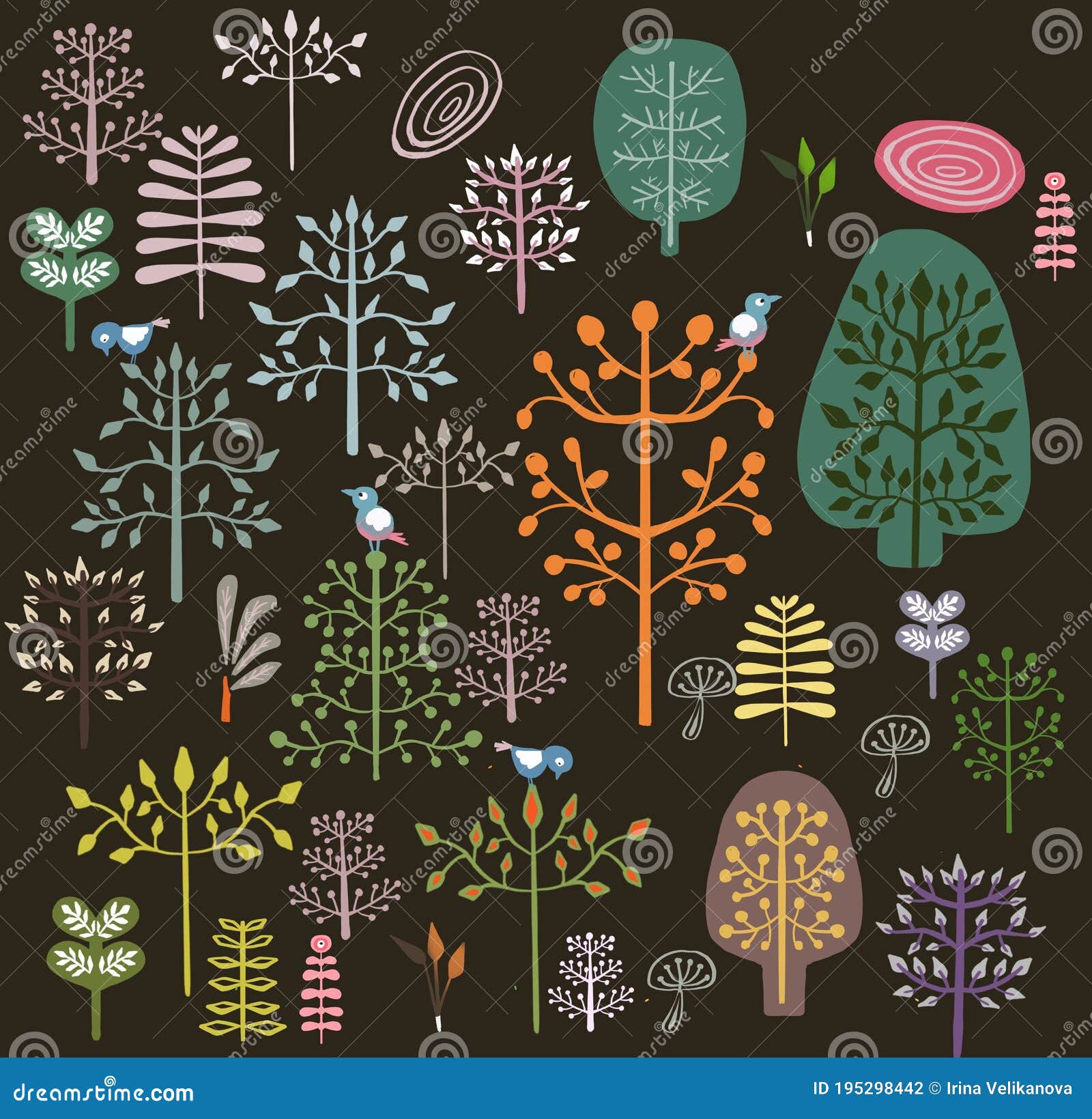 Big Set with Different Stylized Trees Stock Vector - Illustration of ...