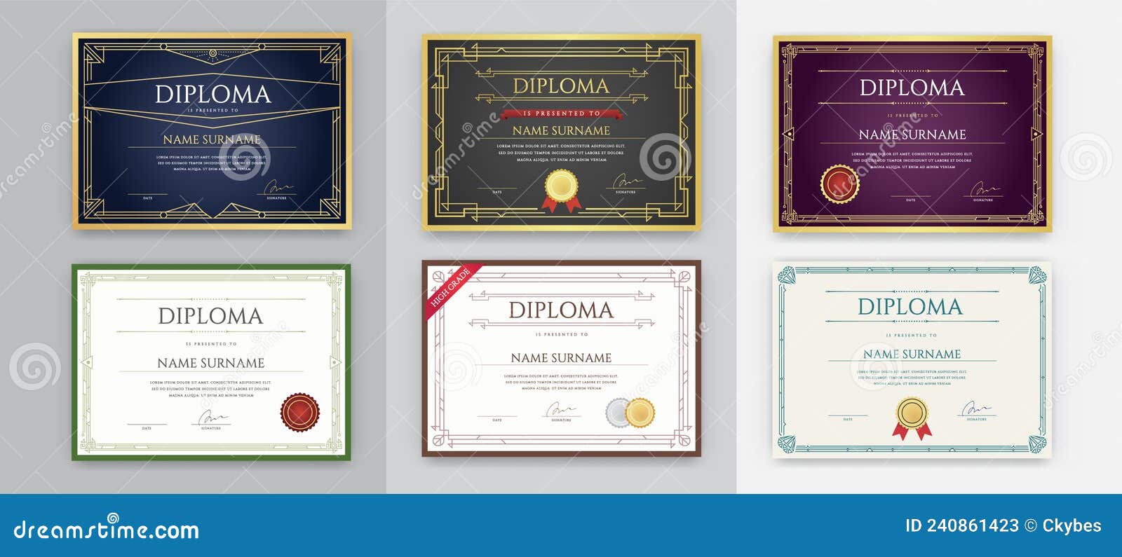 Big Set of 9 Diploma or Certificate Design Template. Ready for Print ...