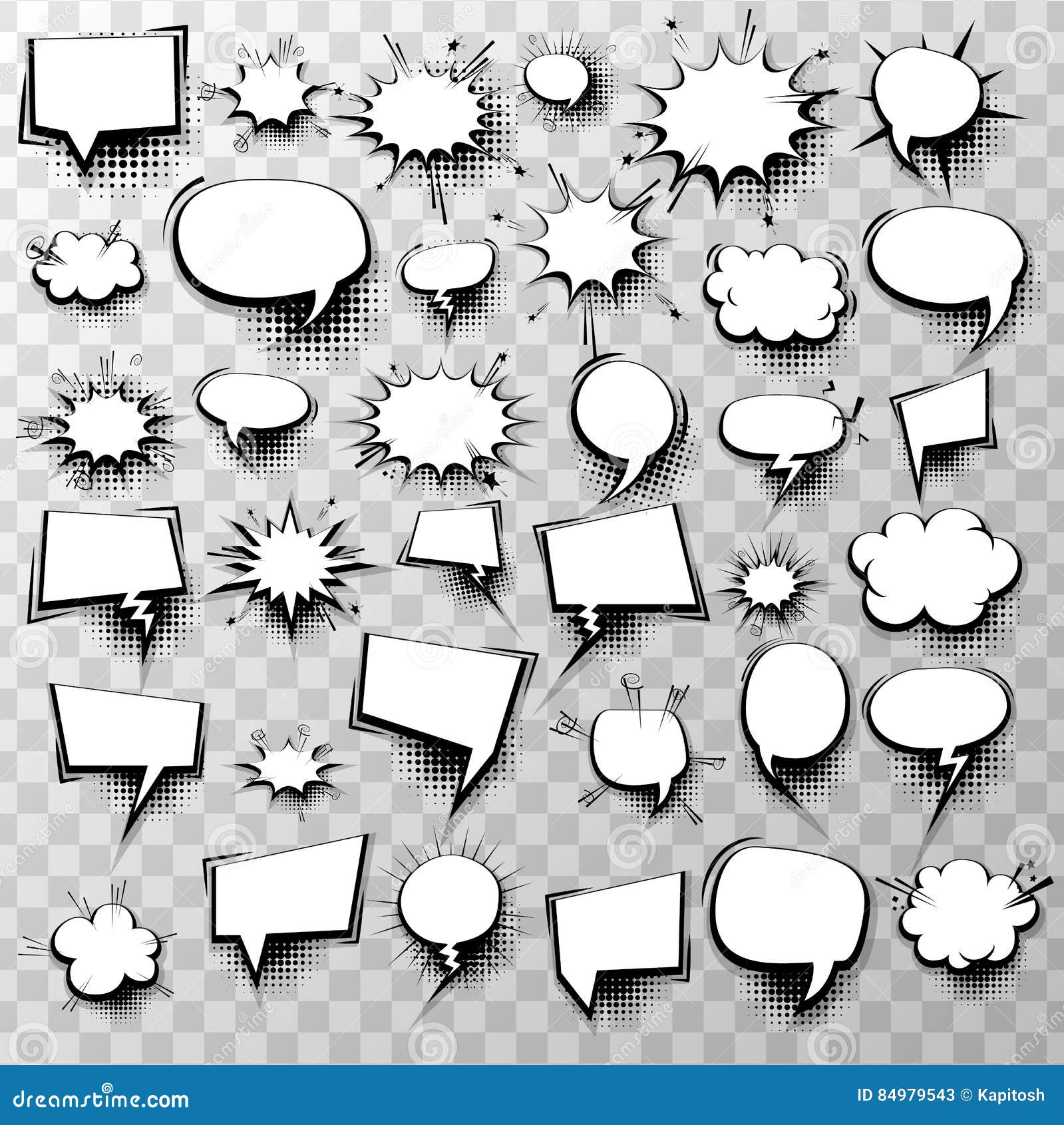 Big Set 36 Effects Comic Speech Bubbles Stock Vector - Illustration of ...
