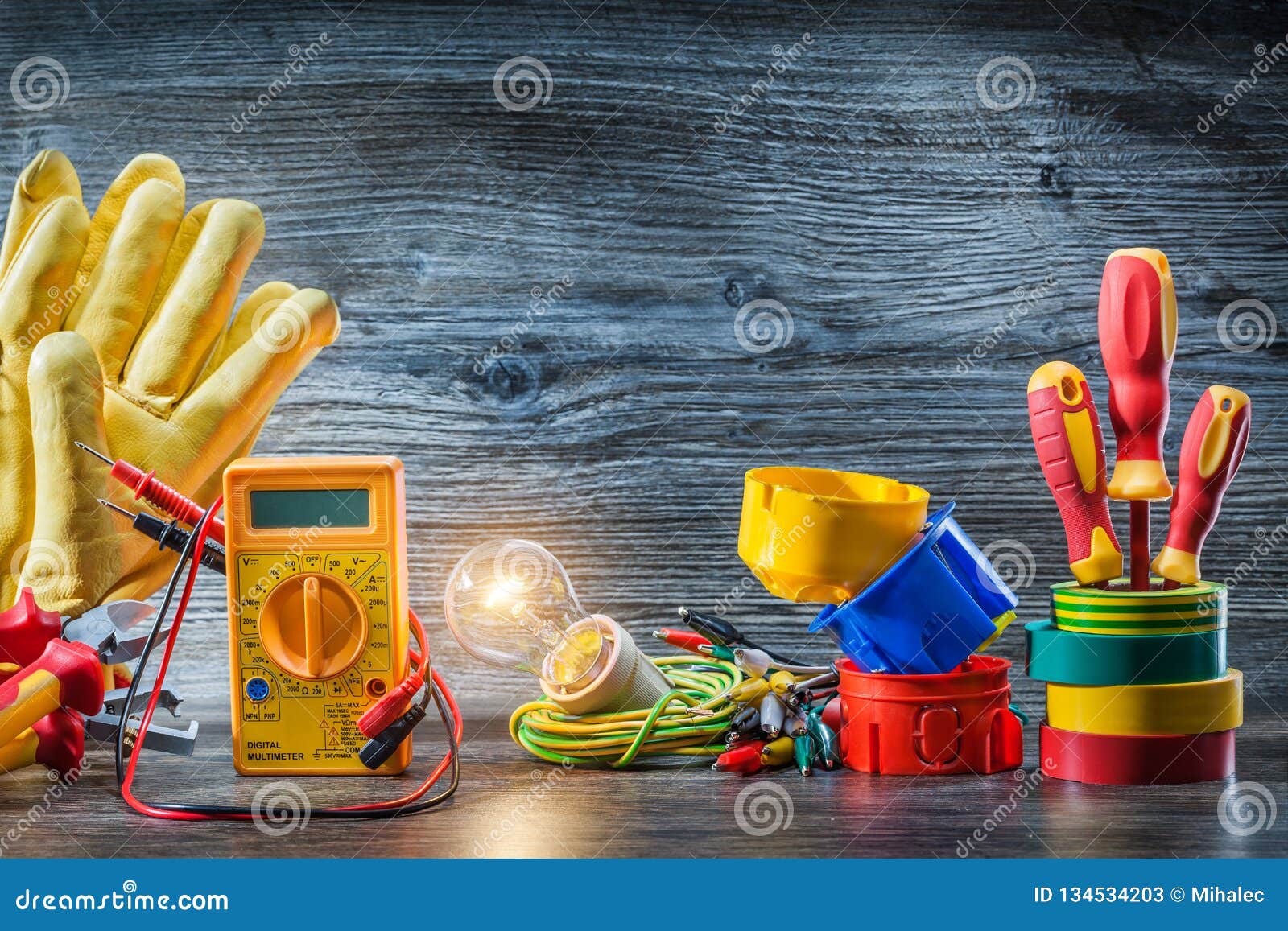 Big Set of Electric Tools on Vintage Wood Stock Image - Image of ...