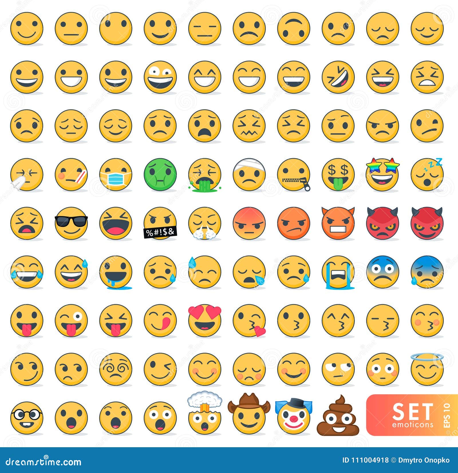 Big Set of Emoticons with Different Emotions Stock Vector ...