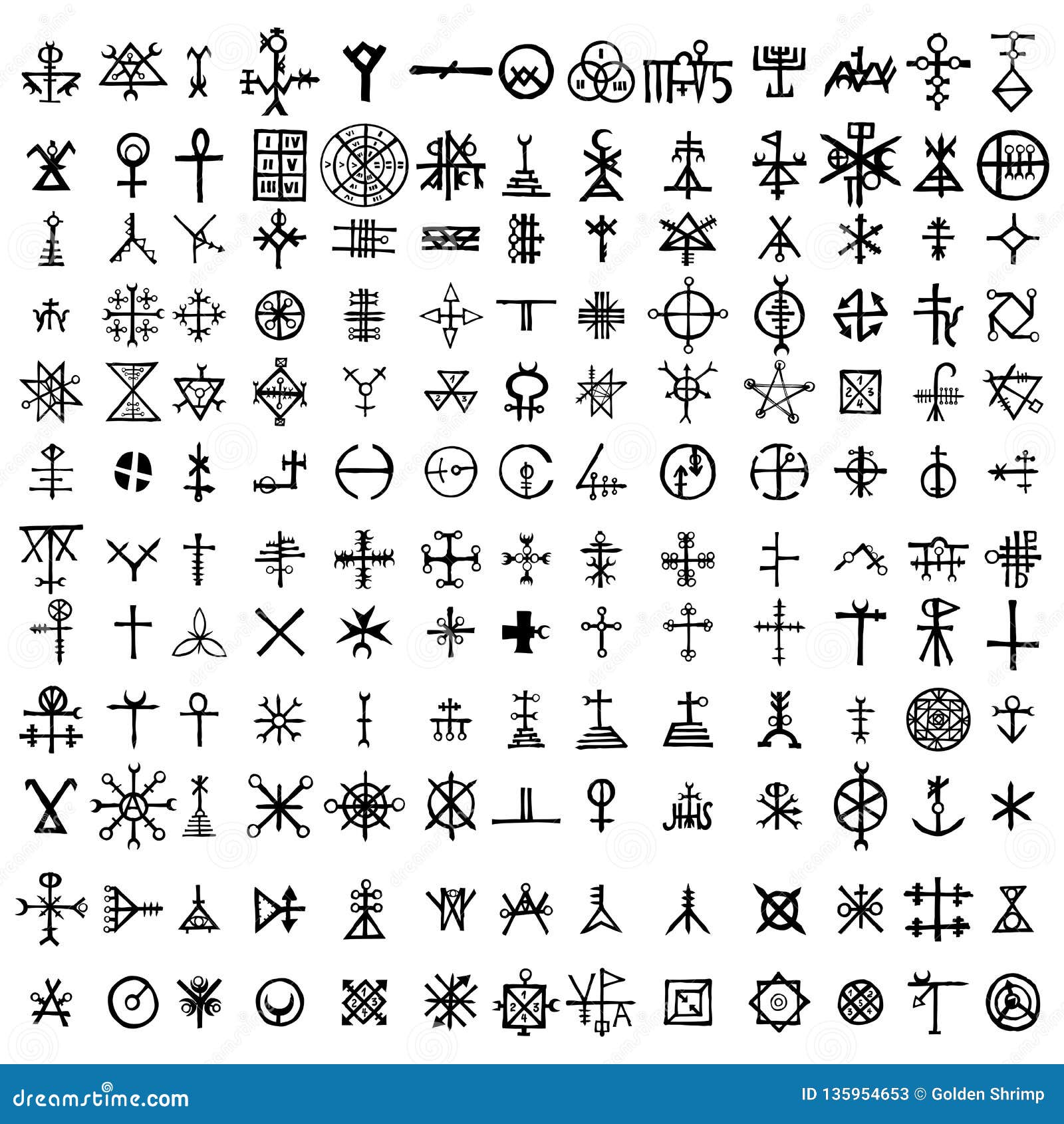 Big Set of Esoteric Symbol Design Elements. Imaginary Handwritte Stock ...