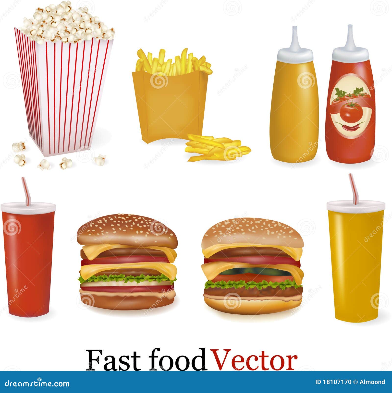 Big Set of Fast Food Products. Vector. Stock Vector - Illustration of ...
