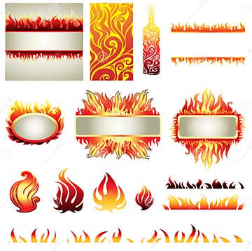 Big Set of Fire Design Elemets Stock Vector - Illustration of abstract ...