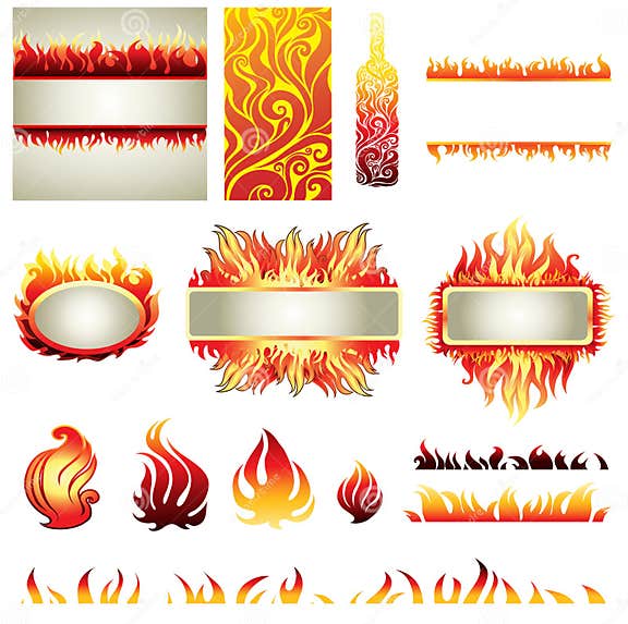 Big Set of Fire Design Elemets Stock Vector - Illustration of abstract ...