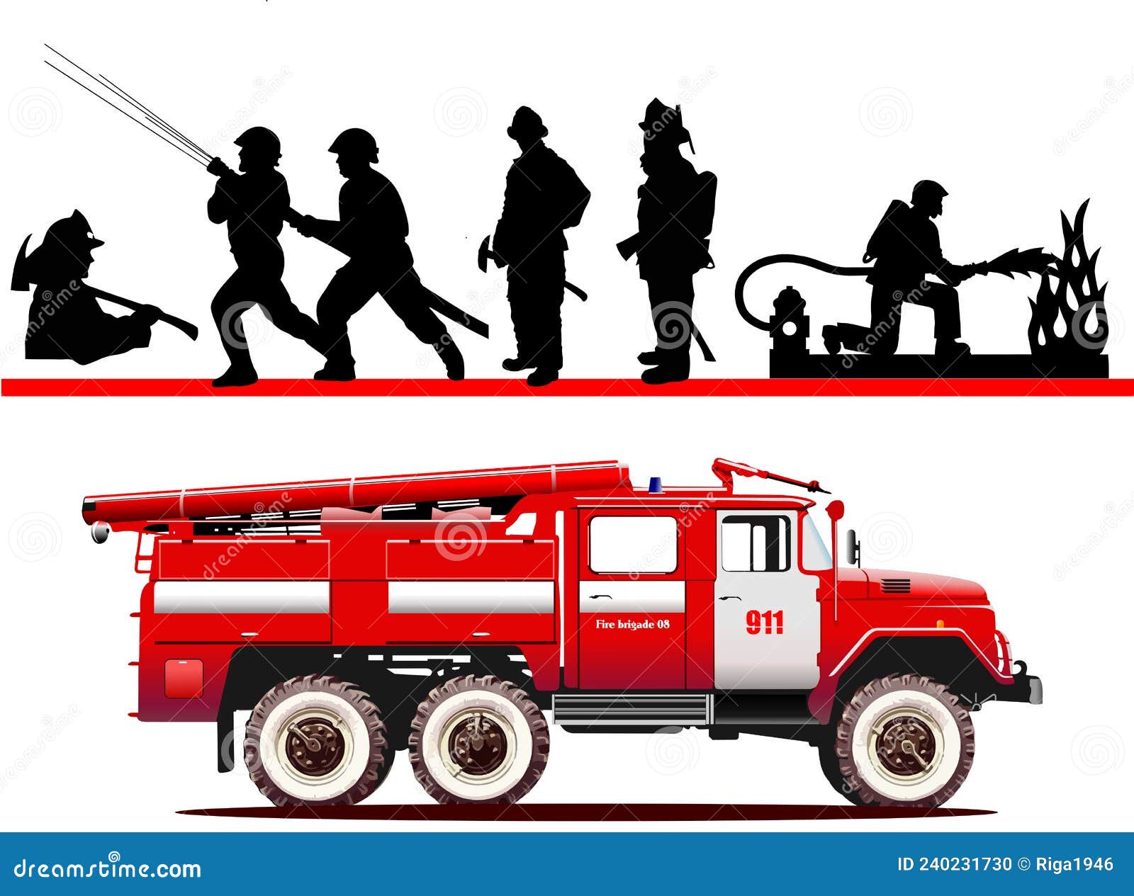 Big Set of Fire Engines and Firefighter Stock Vector - Illustration of ...