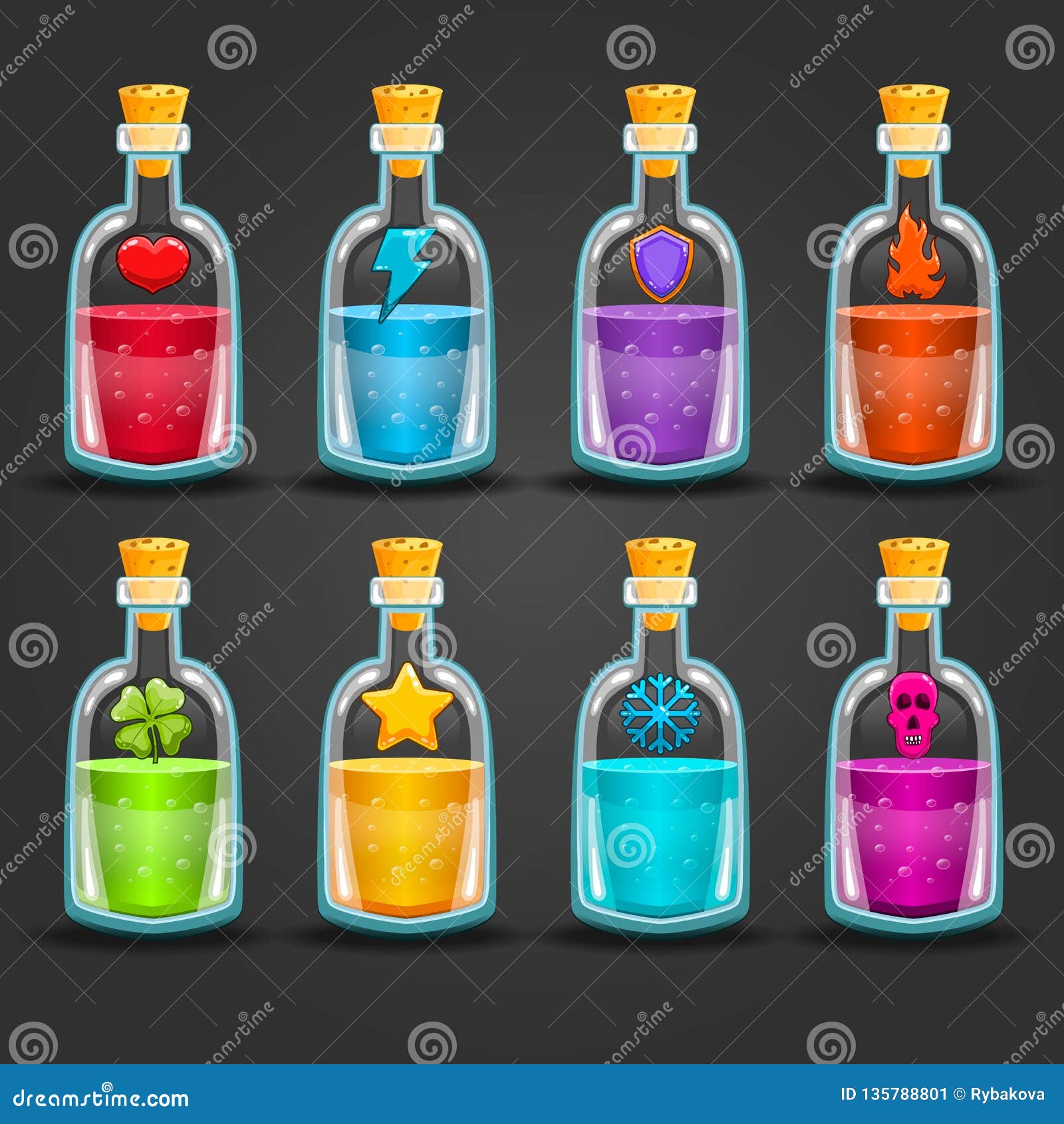 Big Set of Flasks with Different Poisons Stock Vector - Illustration of ...