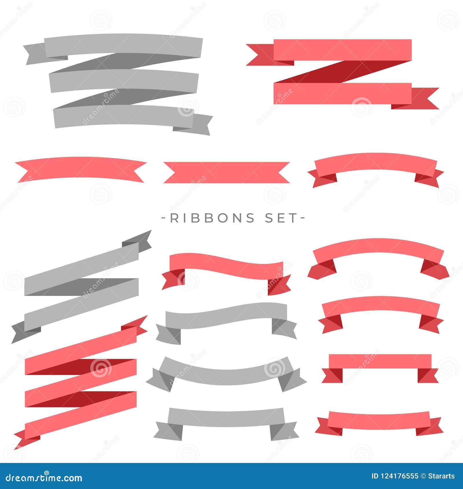 Flat Ribbons And Badges. Red Tapes Arrows And Banners, Emblems And ...