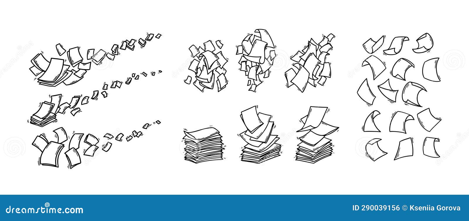 Big Set of Flying Paper Sheets in Doodle Style. Hand Drawn Blank ...